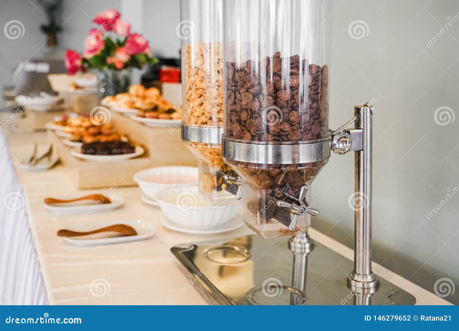 Cereal Dispensers ,self Service Breakfast in Hotel Stock Photo - Image ...