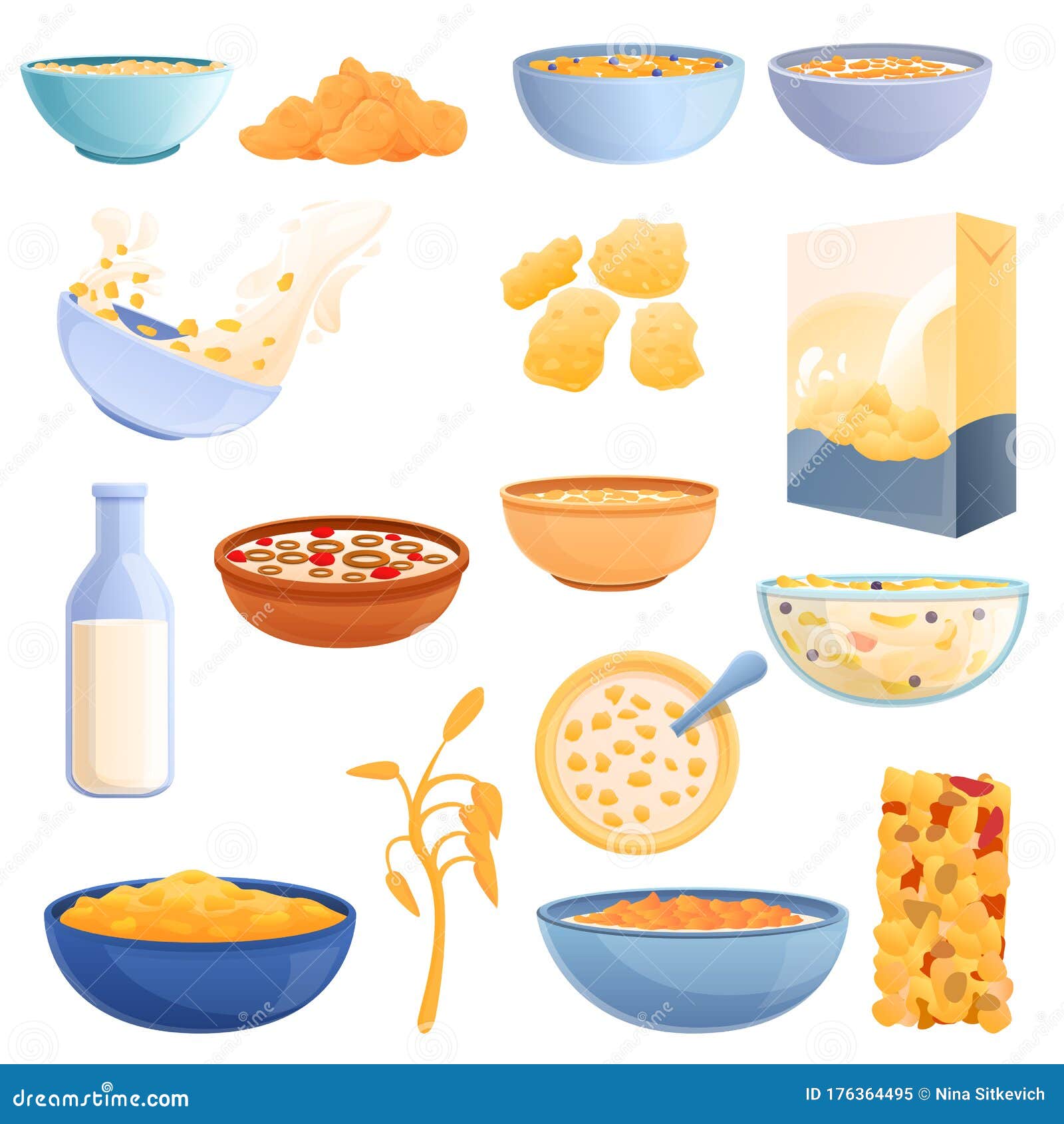Cereal Flakes Icons Set, Cartoon Style Stock Vector - Illustration of ...