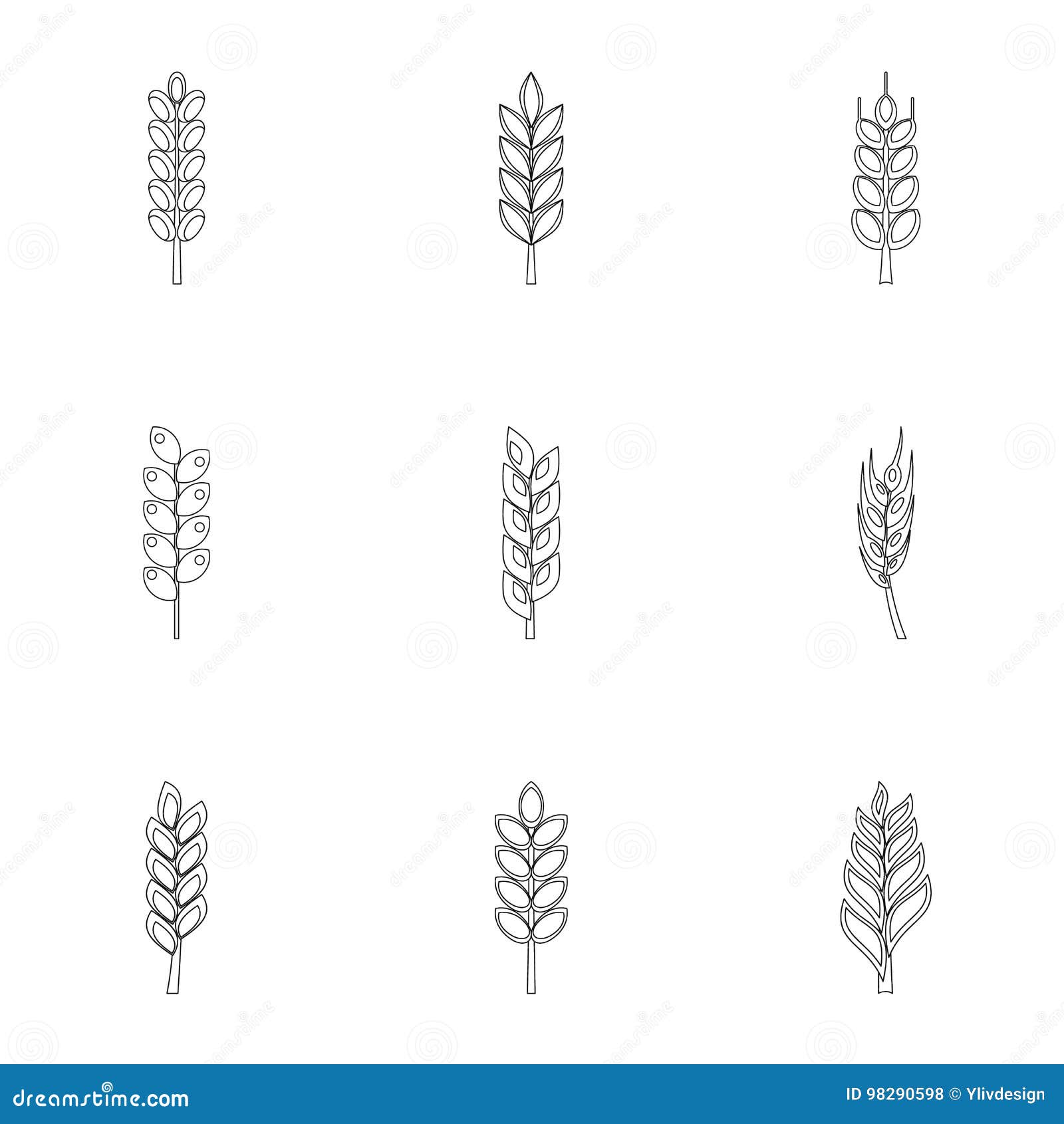 Cereal Grain Icon Set, Outline Style Stock Vector - Illustration of ...