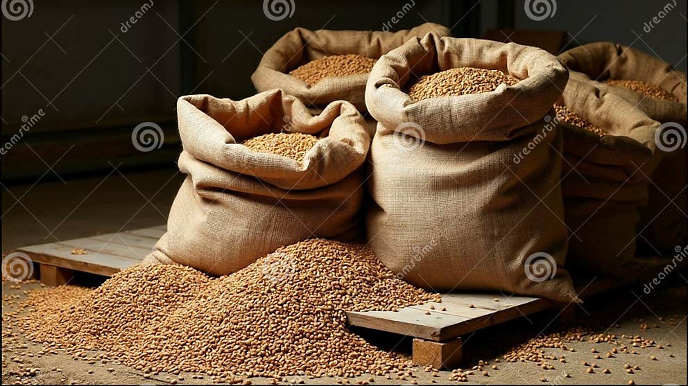Cereal grains in sacks stock image. Image of cloth, agriculture - 335819861
