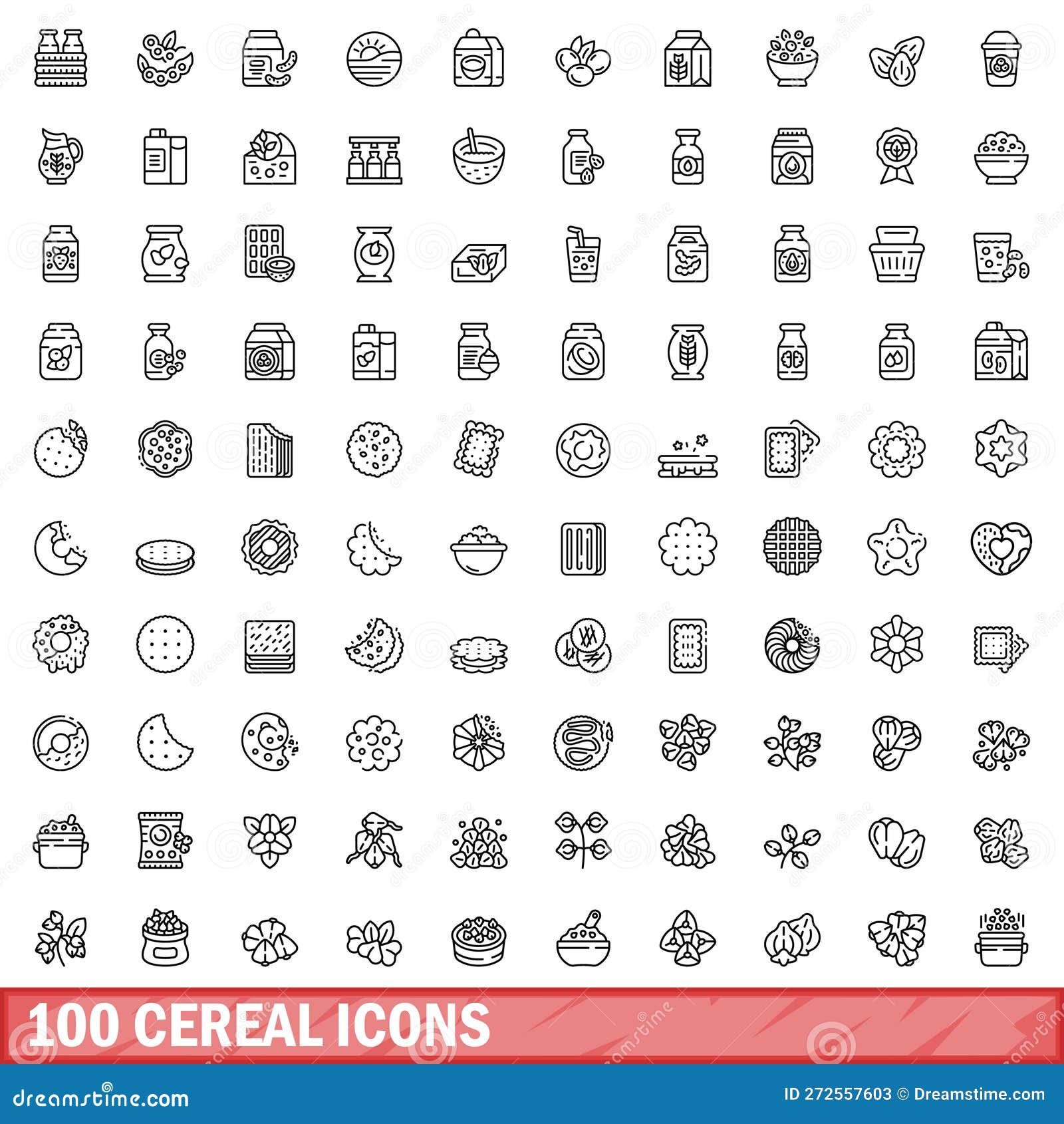 100 Cereal Icons Set, Outline Style Stock Vector - Illustration of ...