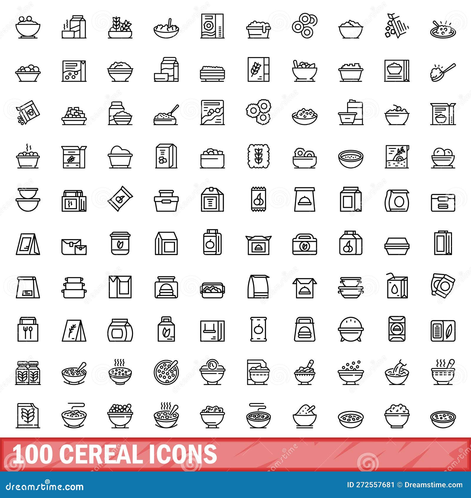 100 Cereal Icons Set, Outline Style Stock Vector - Illustration of icon ...