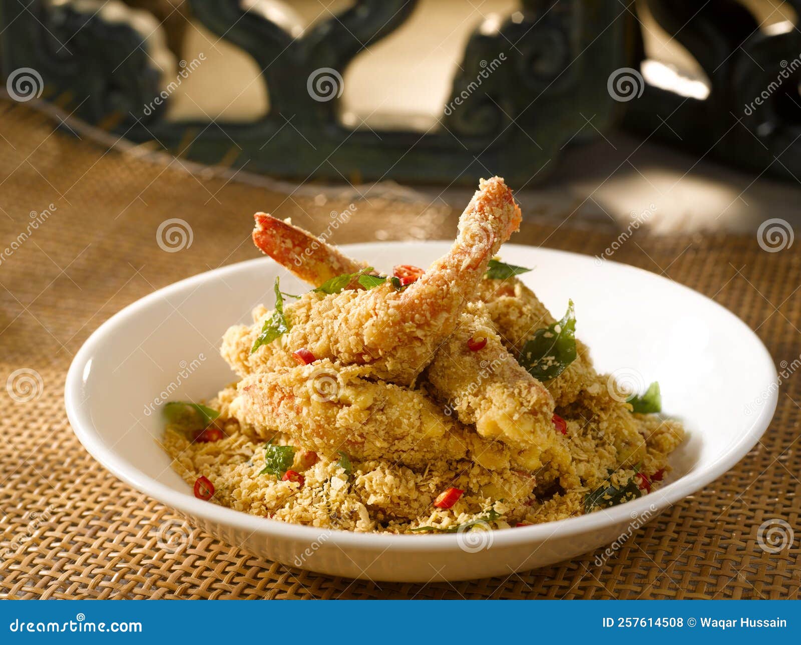 Cereal Prawns Served in a Dish Isolated on Table Side View Stock Photo ...