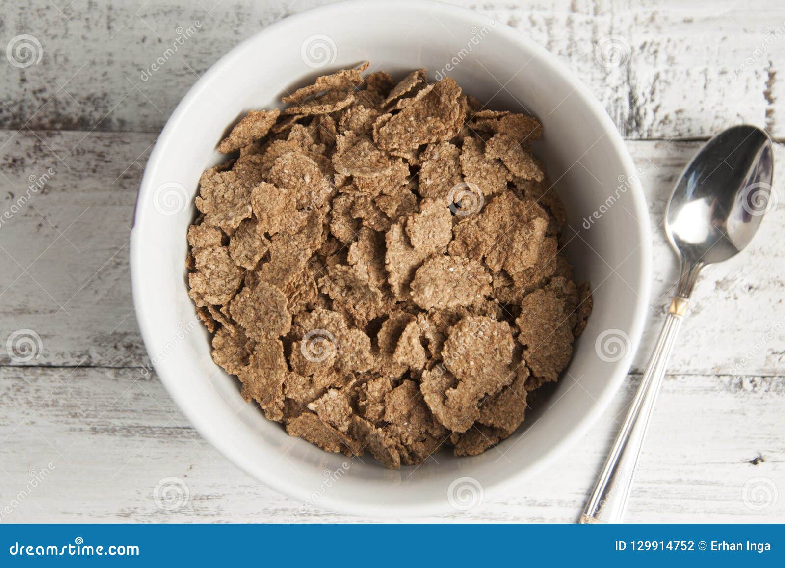 Cereal Wheat Flakes, Spikes and Rye Grain on Old Rustic Wooden Table ...