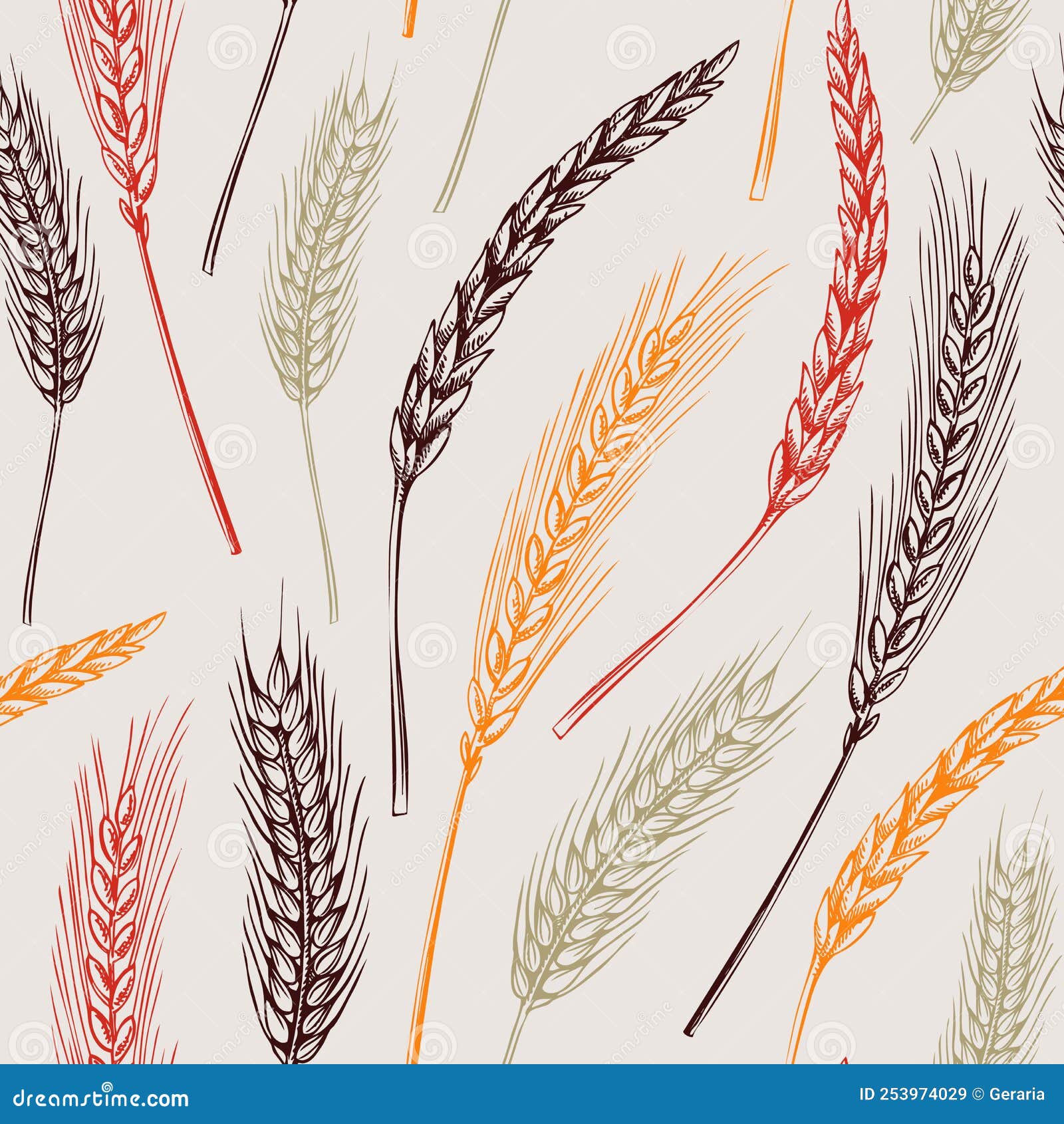 Cereals Seamless Pattern. Hand-drawn Botanical Element in Sketched ...