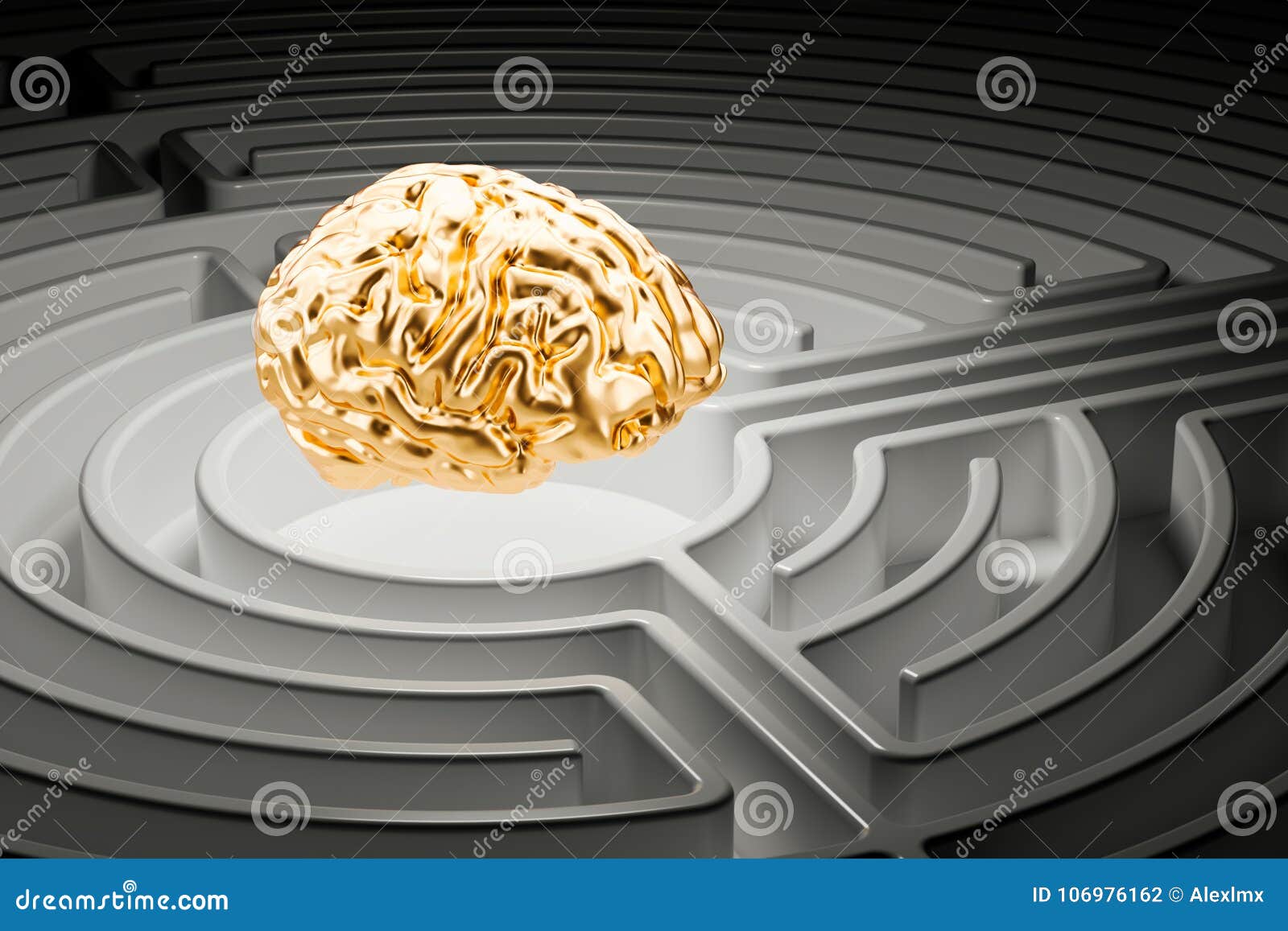 Cerebro Humano En El Centro De Un Laberinto Representación 3d Stock de ...
