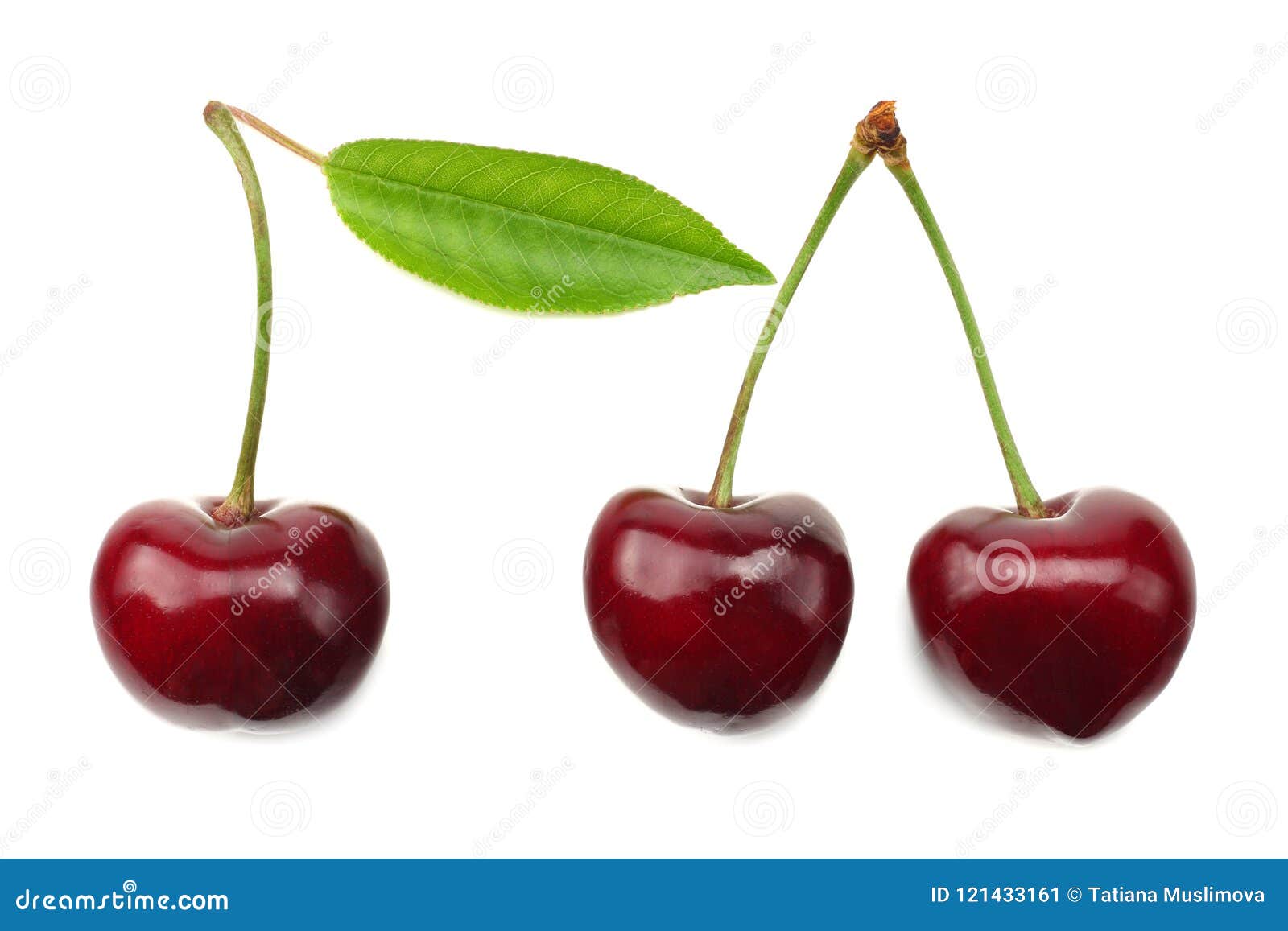 Cereja Com a Folha Verde Isolada No Fundo Branco Imagem de Stock ...
