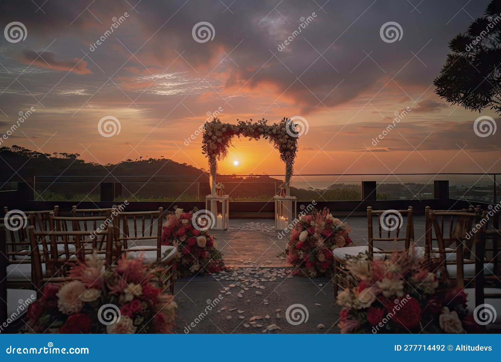 Ceremony Setup with View of the Sunset, Creating a Romantic and ...
