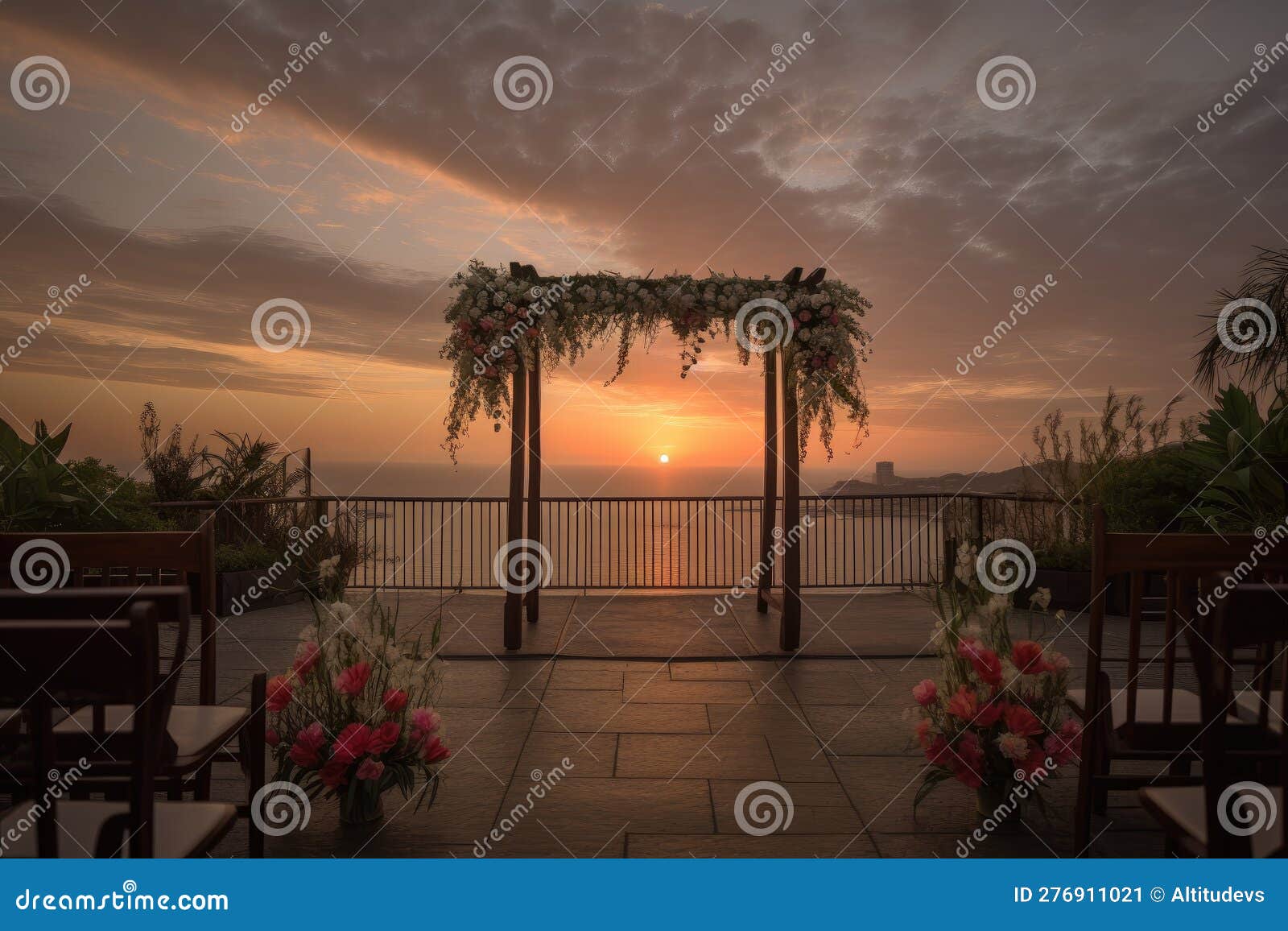 Ceremony Setup with View of the Sunset, Creating a Romantic and ...
