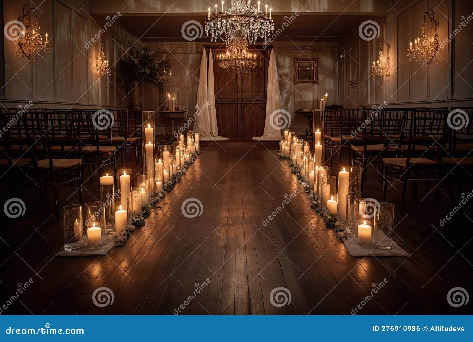 Ceremony Venue, with Chairs and Candles Arranged in a Romantic Setting ...