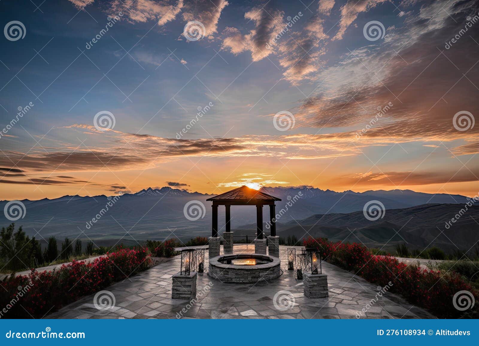 Ceremony Venue with Dramatic View of the Sun Setting Behind the ...