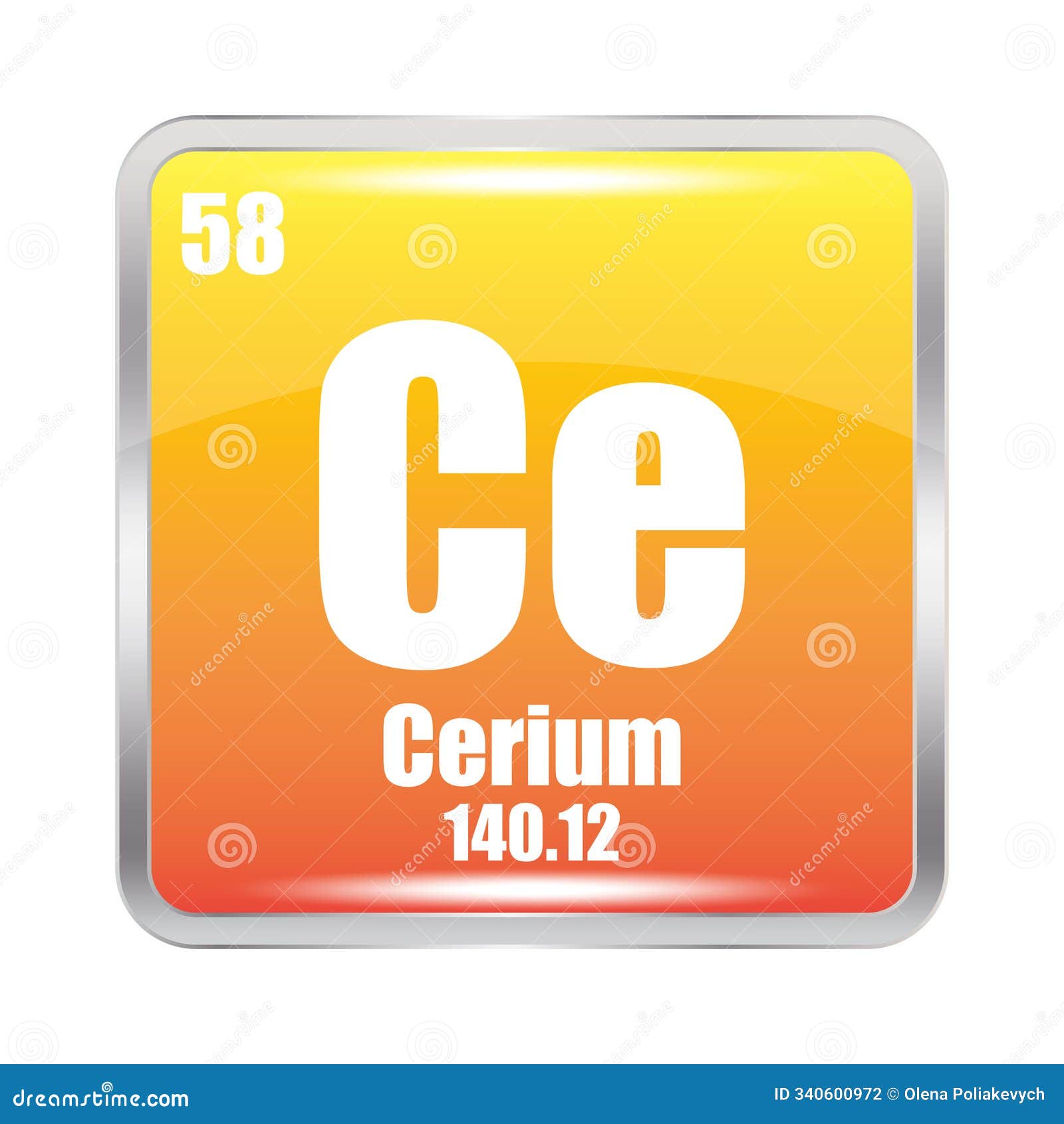 Cerium Icon. Ce Chemical Element. Atomic Number 58. Mass 140.12. Orange ...