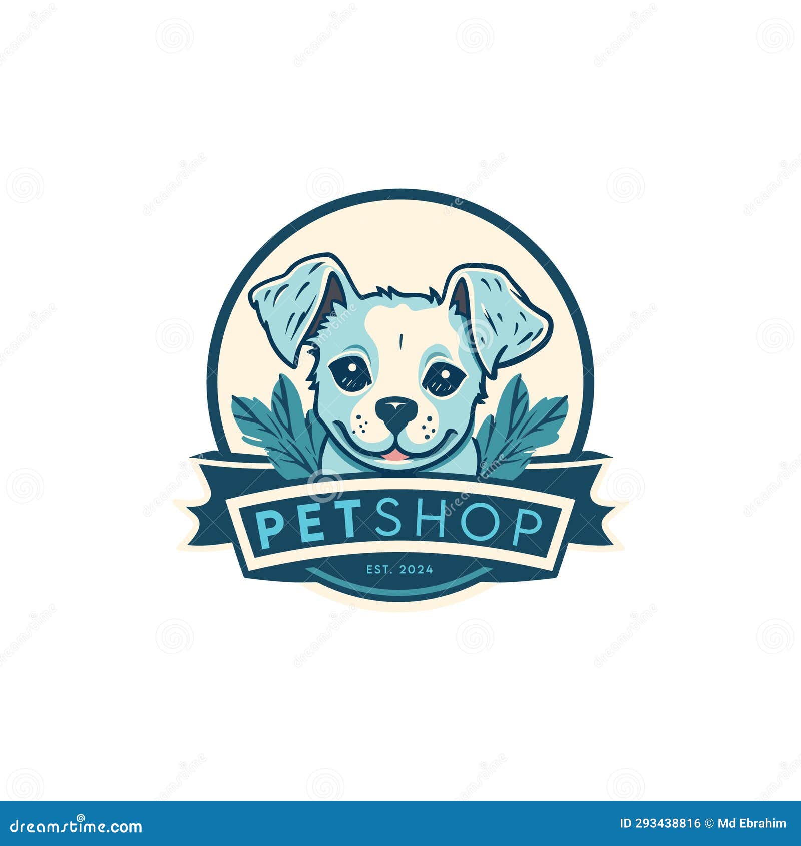 Pet Shop Logo Template. Vector Illustration with Dog Head and Ribbon ...