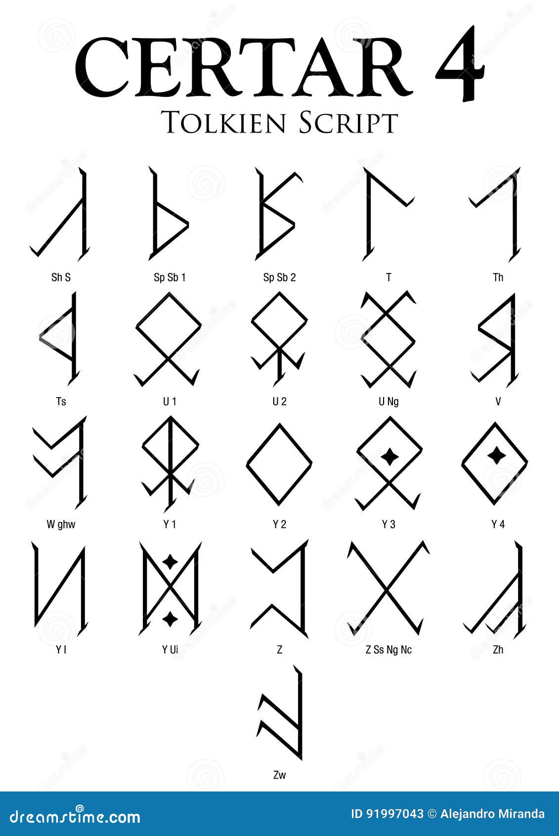 CERTAR Alphabet 4 - Tolkien Script on White Background Editorial Stock ...