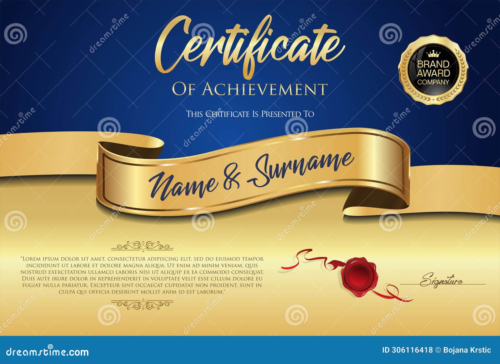 Certificado Com Selo Dourado E Borda Colorida Ilustração do Vetor ...