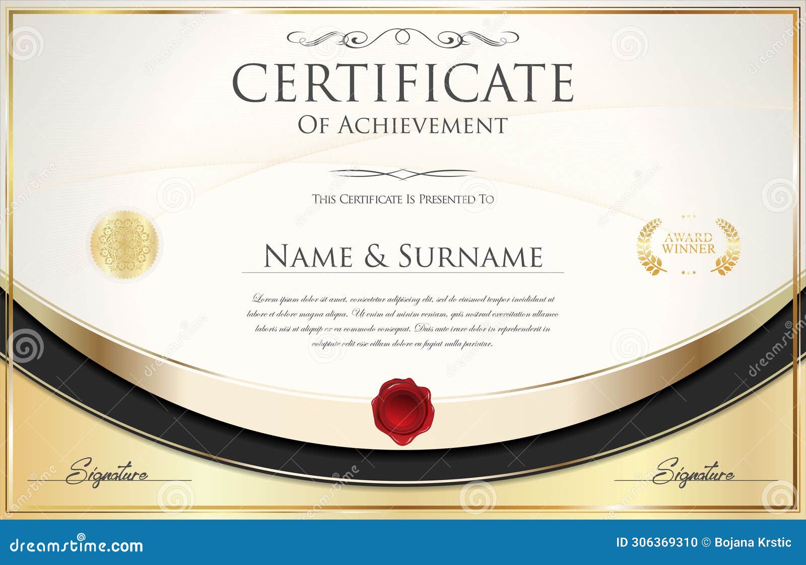 Certificado Com Selo Dourado E Borda Colorida Ilustração Stock ...