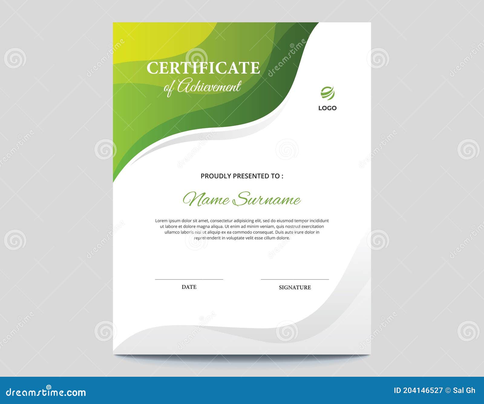 Vertical Abstract Green and Grey Waves Certificate Design Stock Vector ...