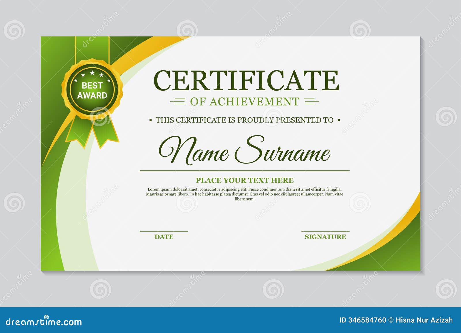 Certificate of Achievement Template Elegant Green Gold Curved Shape ...