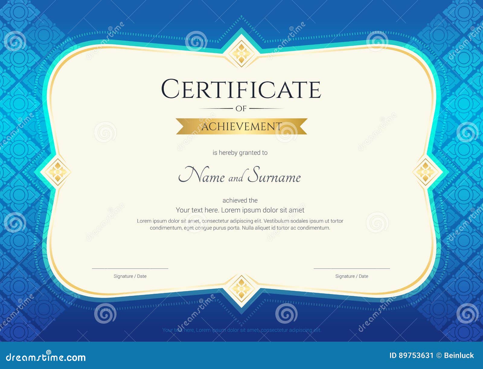 Certificate Of Achievement Frame Design Template Layout Template In A4 ...
