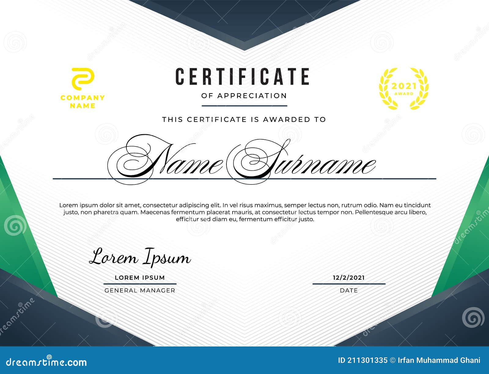 Certificate of Appreciation with Deep Blue and Deep Green Gradient Color, Simple and Elegant ...