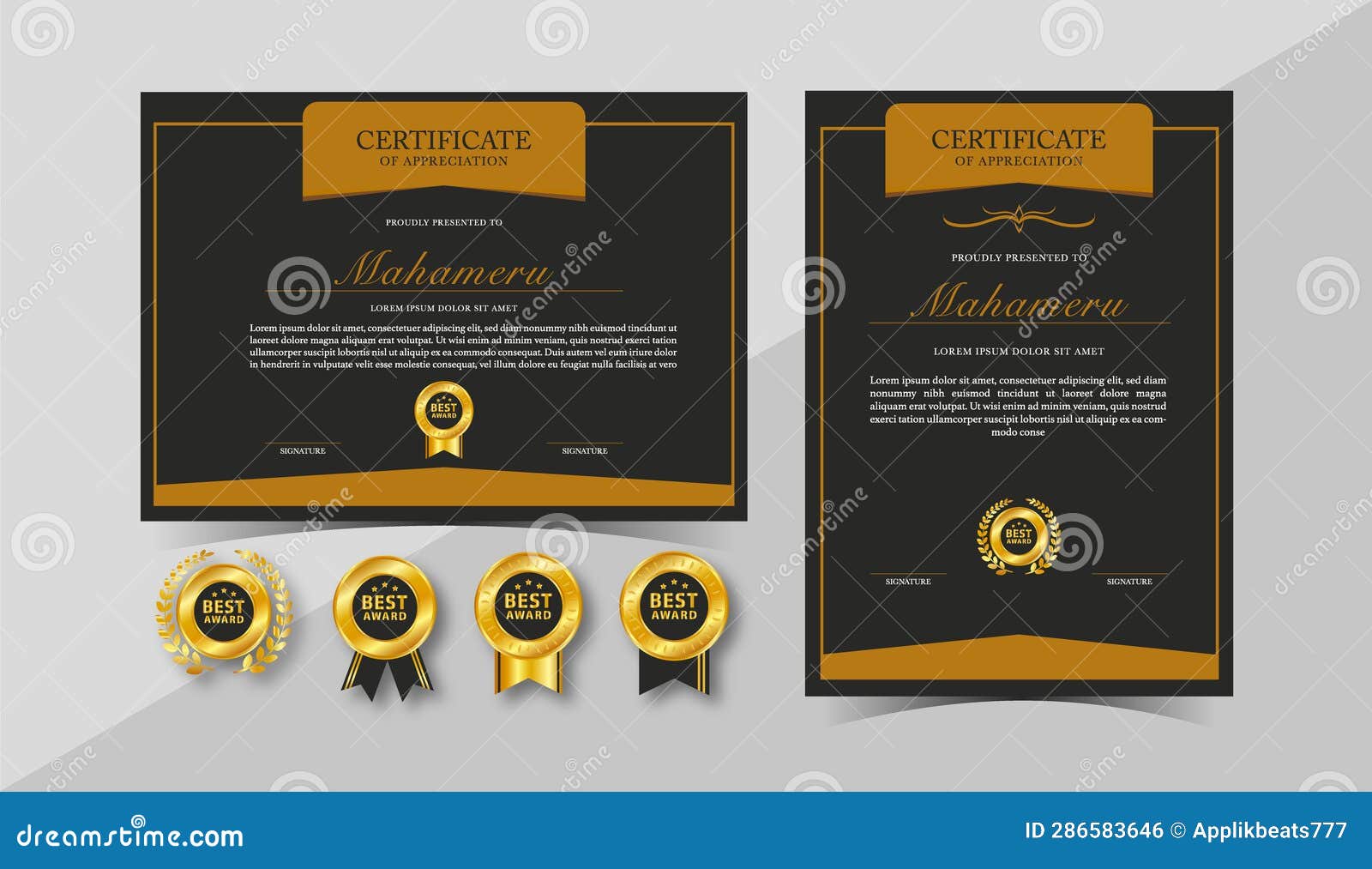 Certificate Appreciation Template Black and Brown Color Stock Vector ...