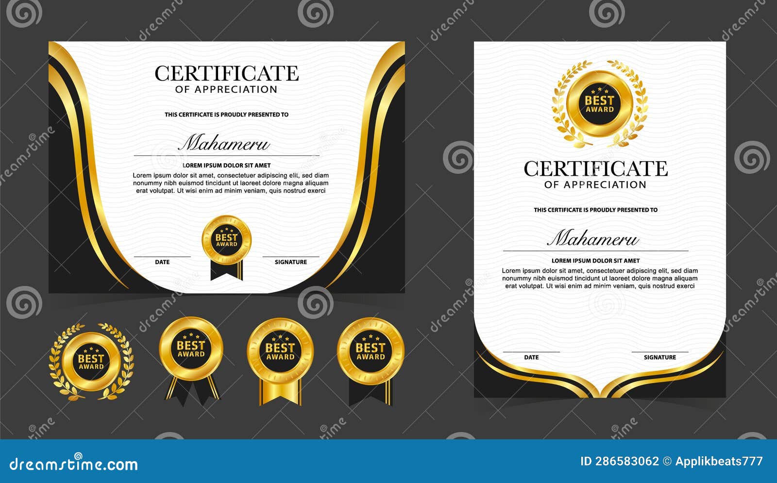 Certificate Appreciation Template Gold and Black Color Stock ...