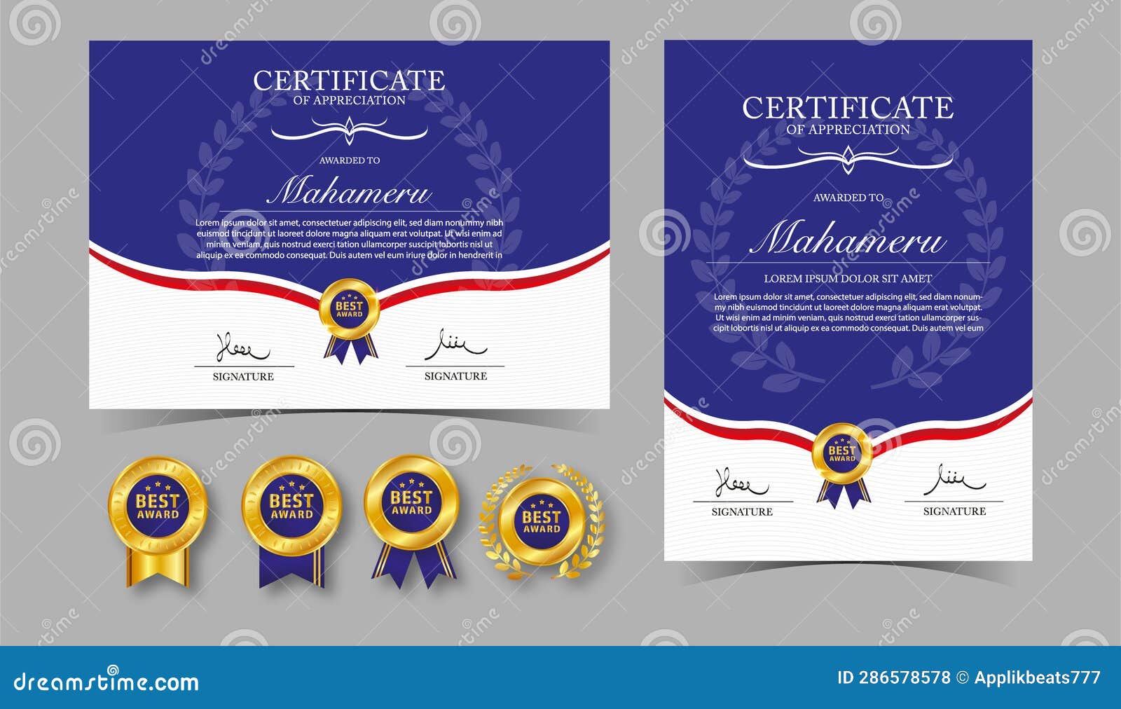 Certificate Appreciation Template Gold and Blue Color Stock Vector ...