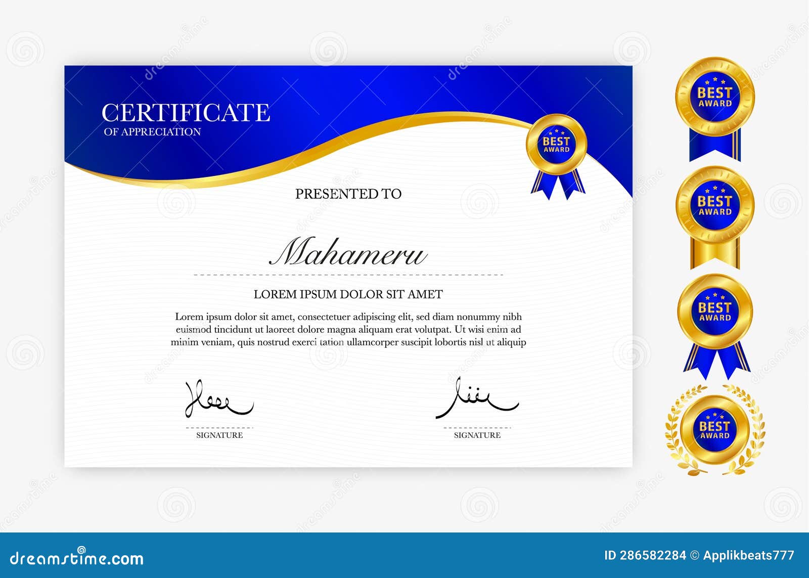 Certificate Appreciation Template Gold and Blue Color Stock Vector ...