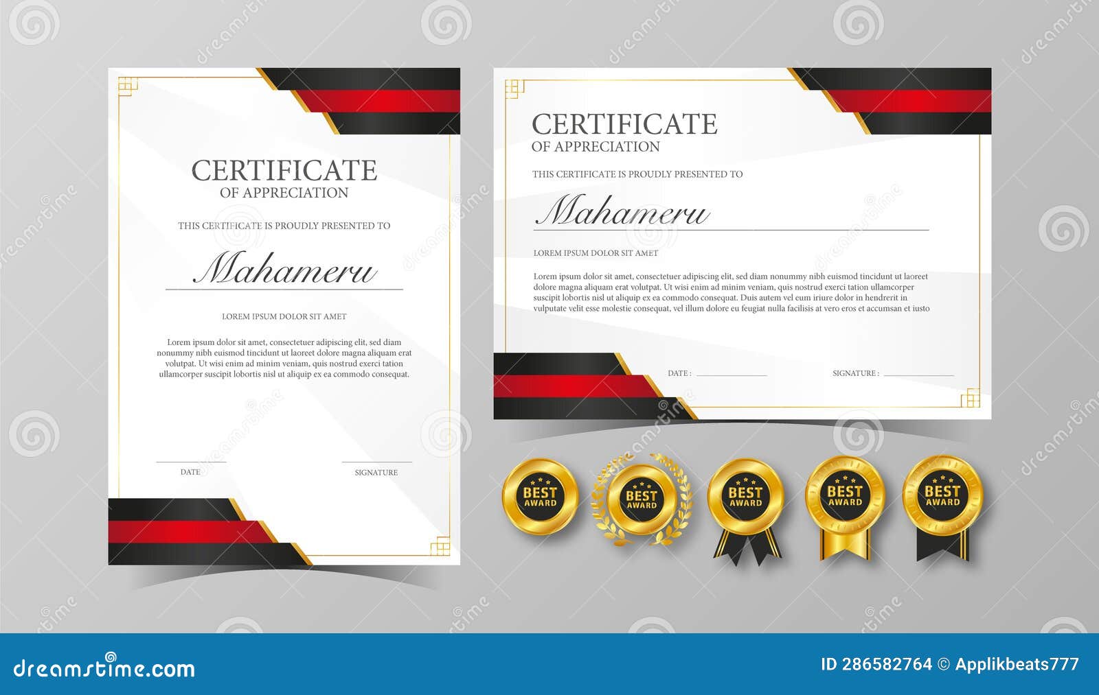 Certificate Appreciation Template Red and Black Color Stock ...