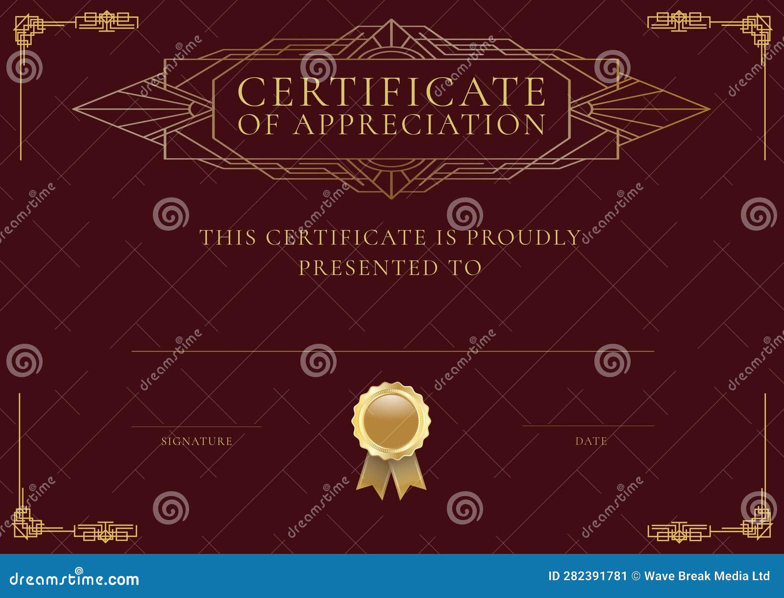 Certificate of Appreciation Text with Rosette and Decorative Borders in ...