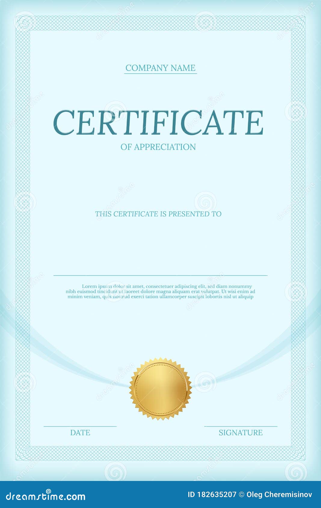 Certificate of Appreciation Vector Template. Vertical Diploma Layout ...