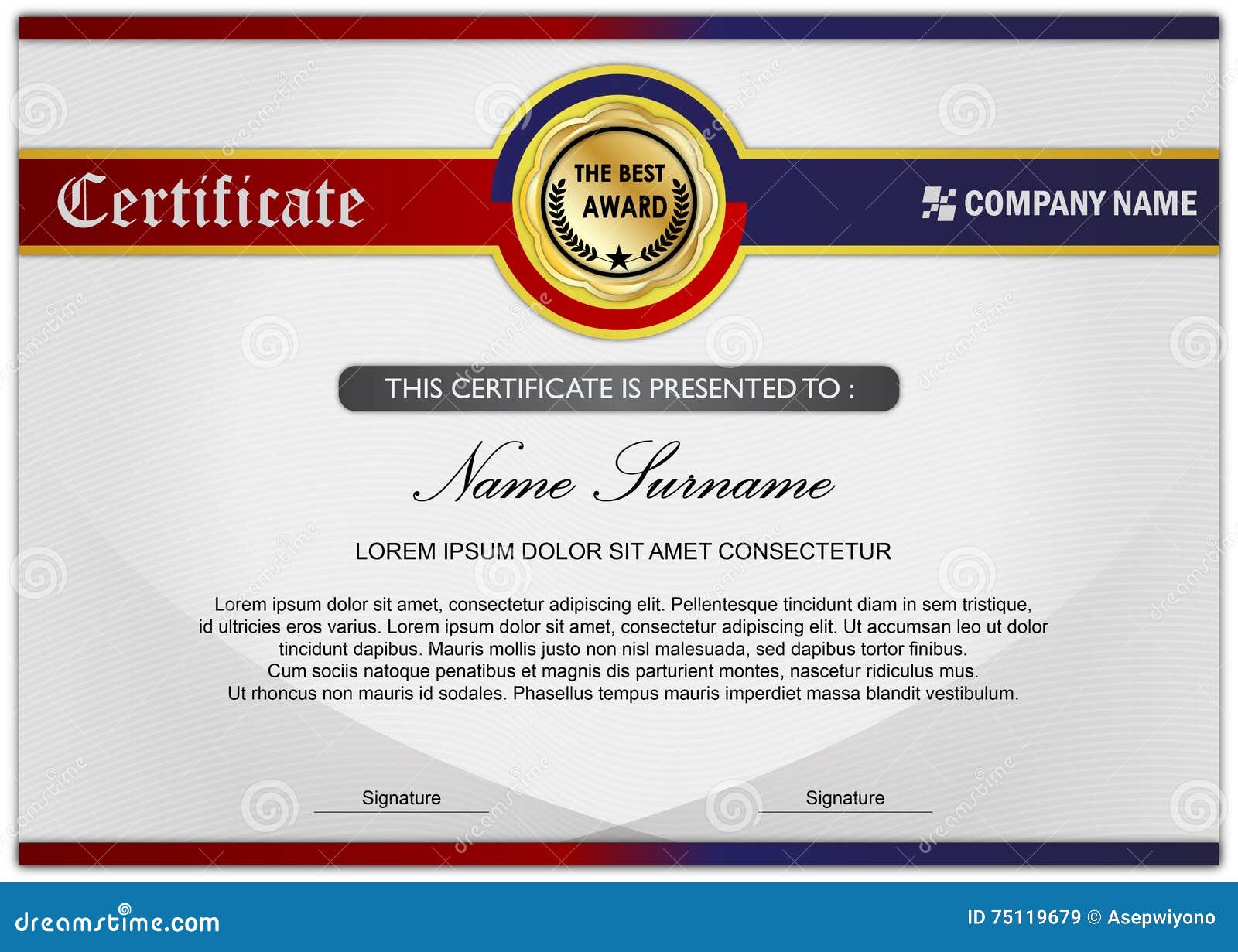 Certificate Award / Diploma Template, Circle Icon Stock Illustration ...