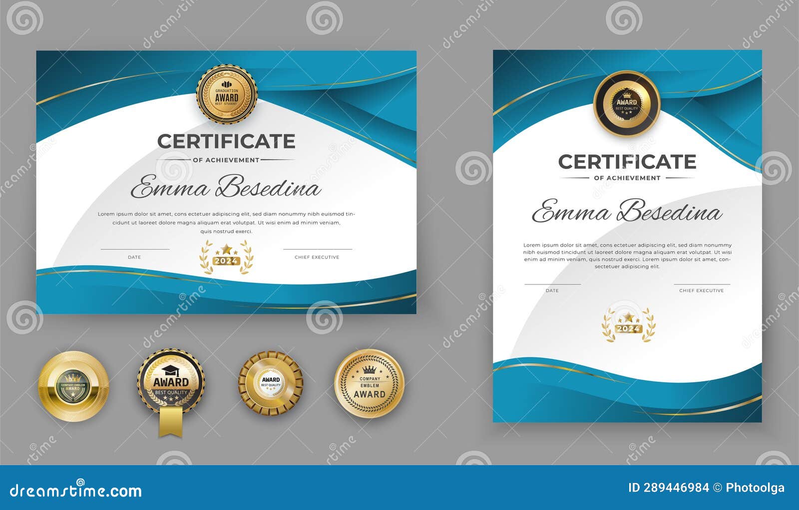 Certificate Blank with Turquoise Wave Design Elements., Vector ...