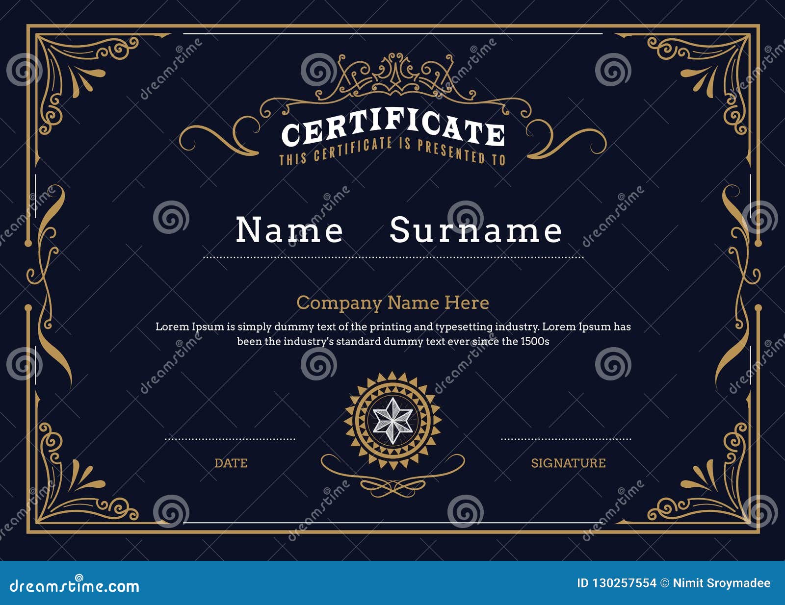 Certificate Border Flourishes Elegant Vintage Design Vector Temp Stock ...