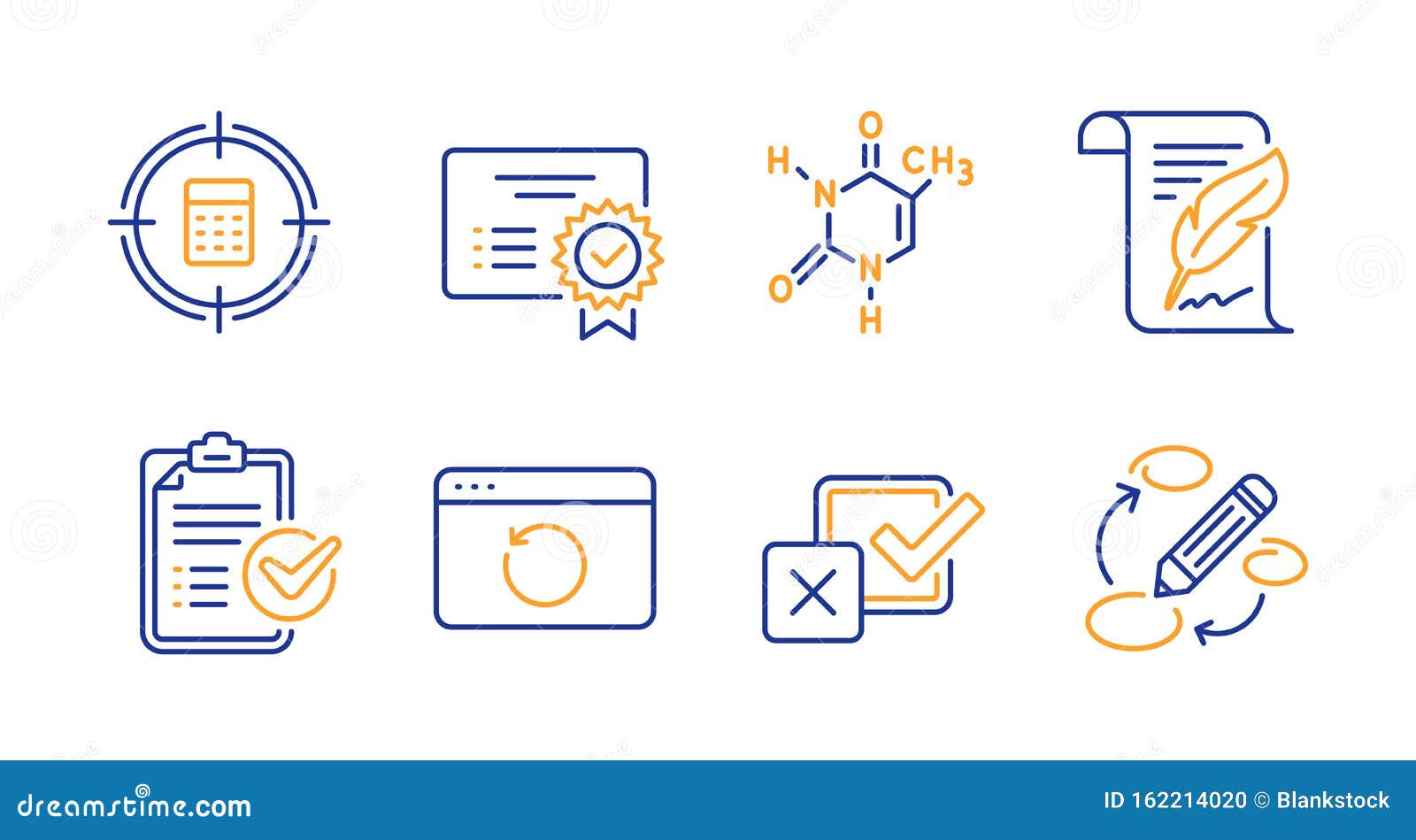 Certificate, Chemical Formula And Checkbox Icons Set. Feather, Survey ... Certificate, Chemical Formula And Checkbox Icons Set. Feather, Survey ...