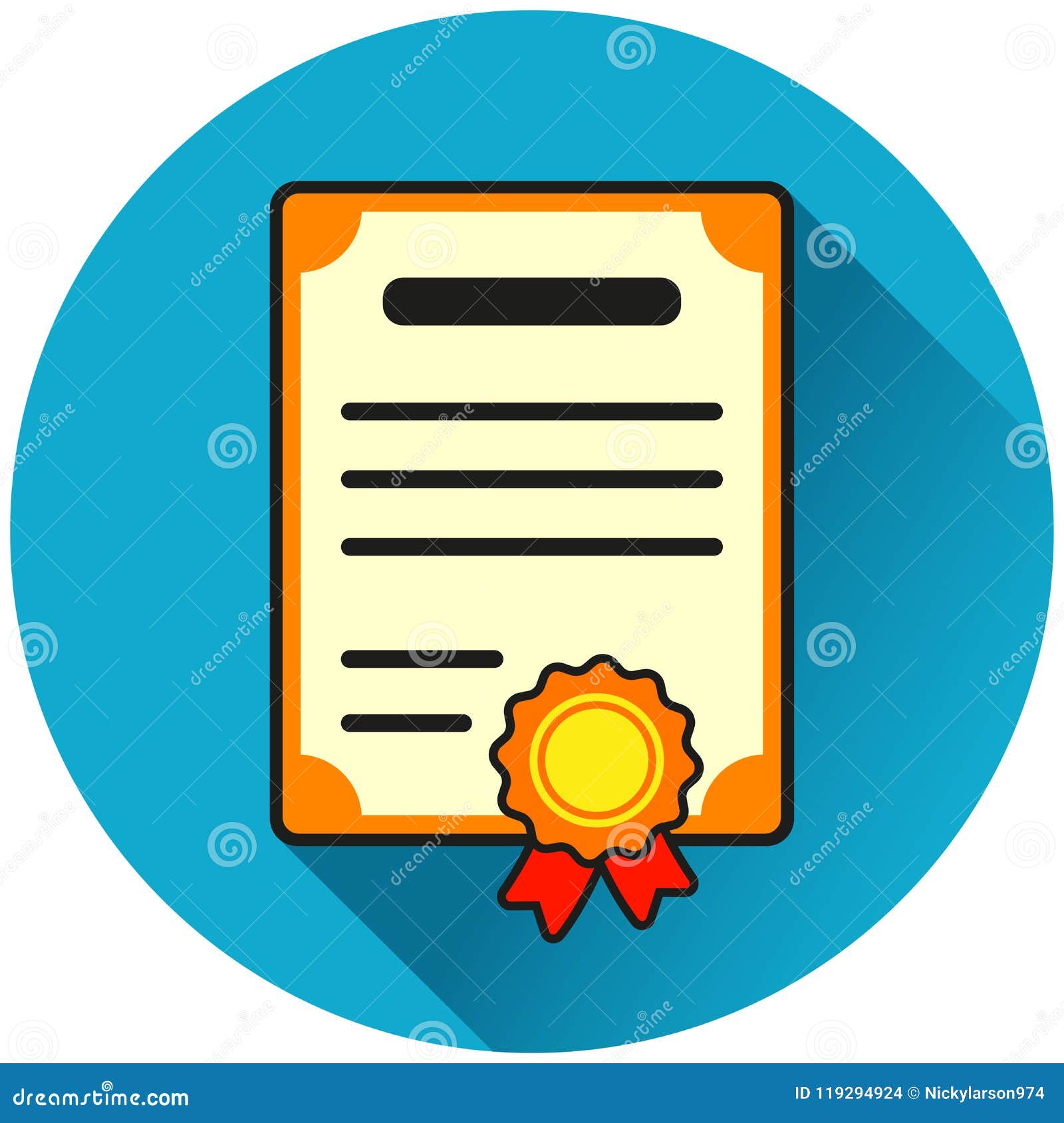 Certificate Circle Blue Flat Icon Stock Vector - Illustration of symbol ...