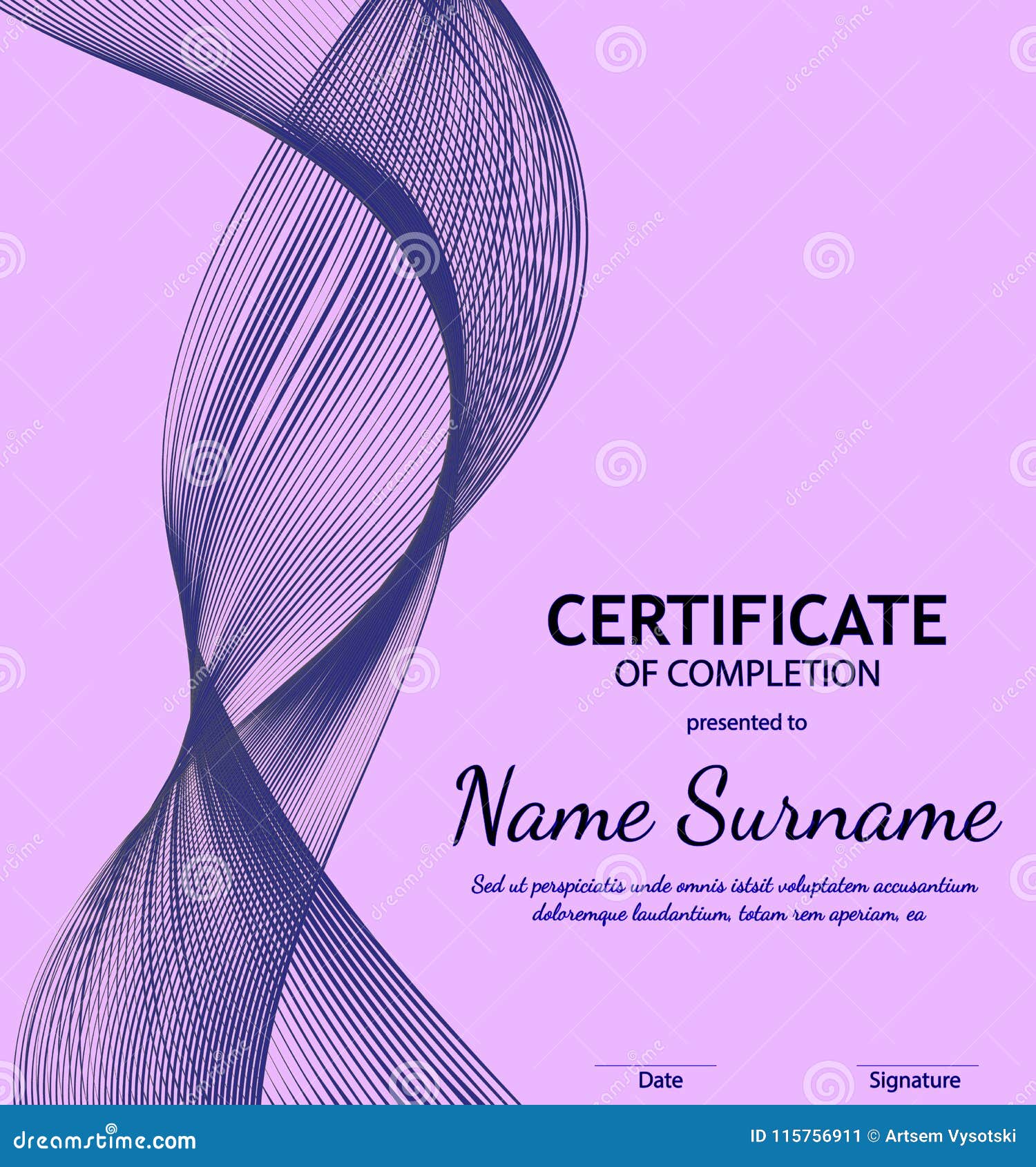 Certificate of Completion Template with Abstract Modern Lines of Violet ...