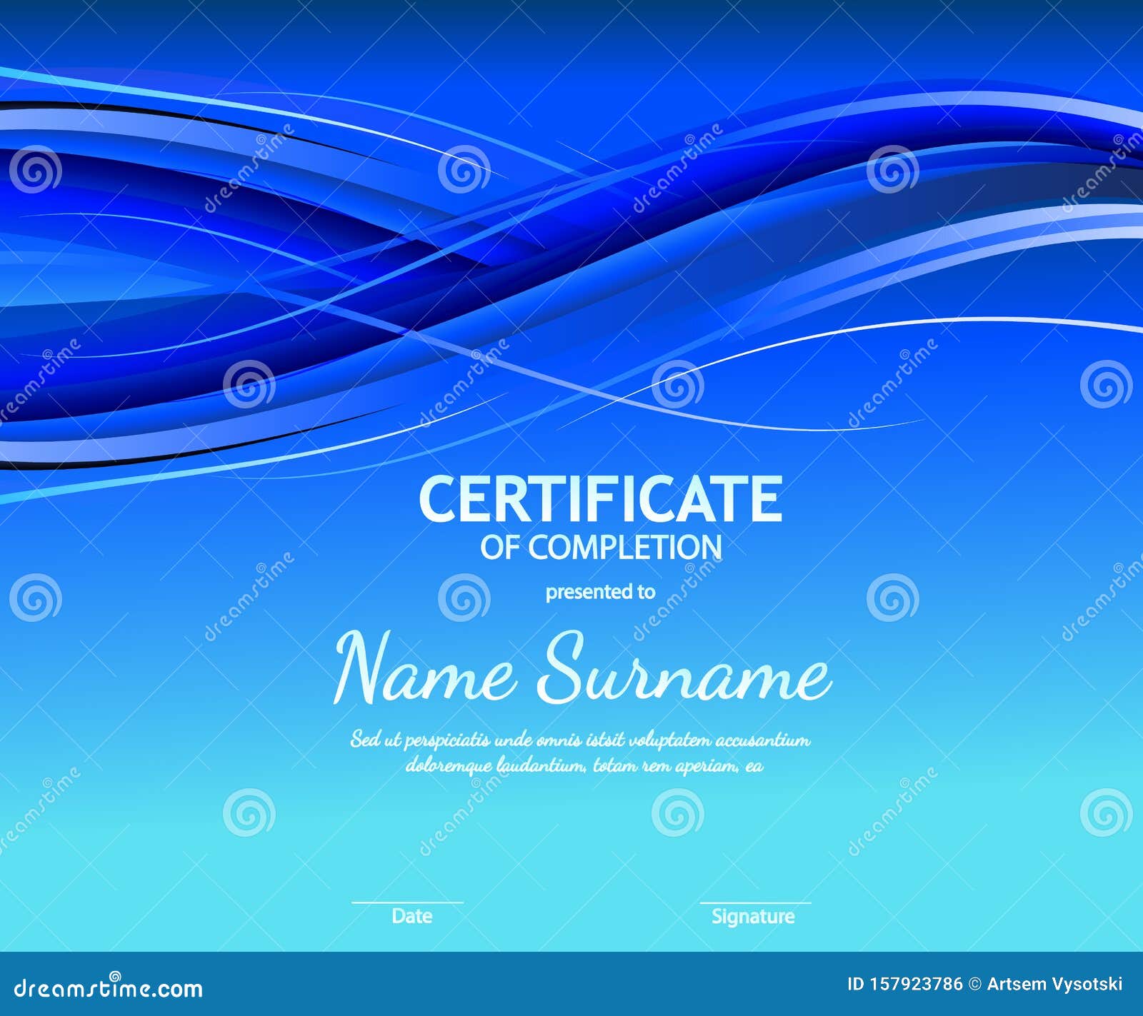 Certificate of Completion Template with Blue Futuristic Wavy Background ...