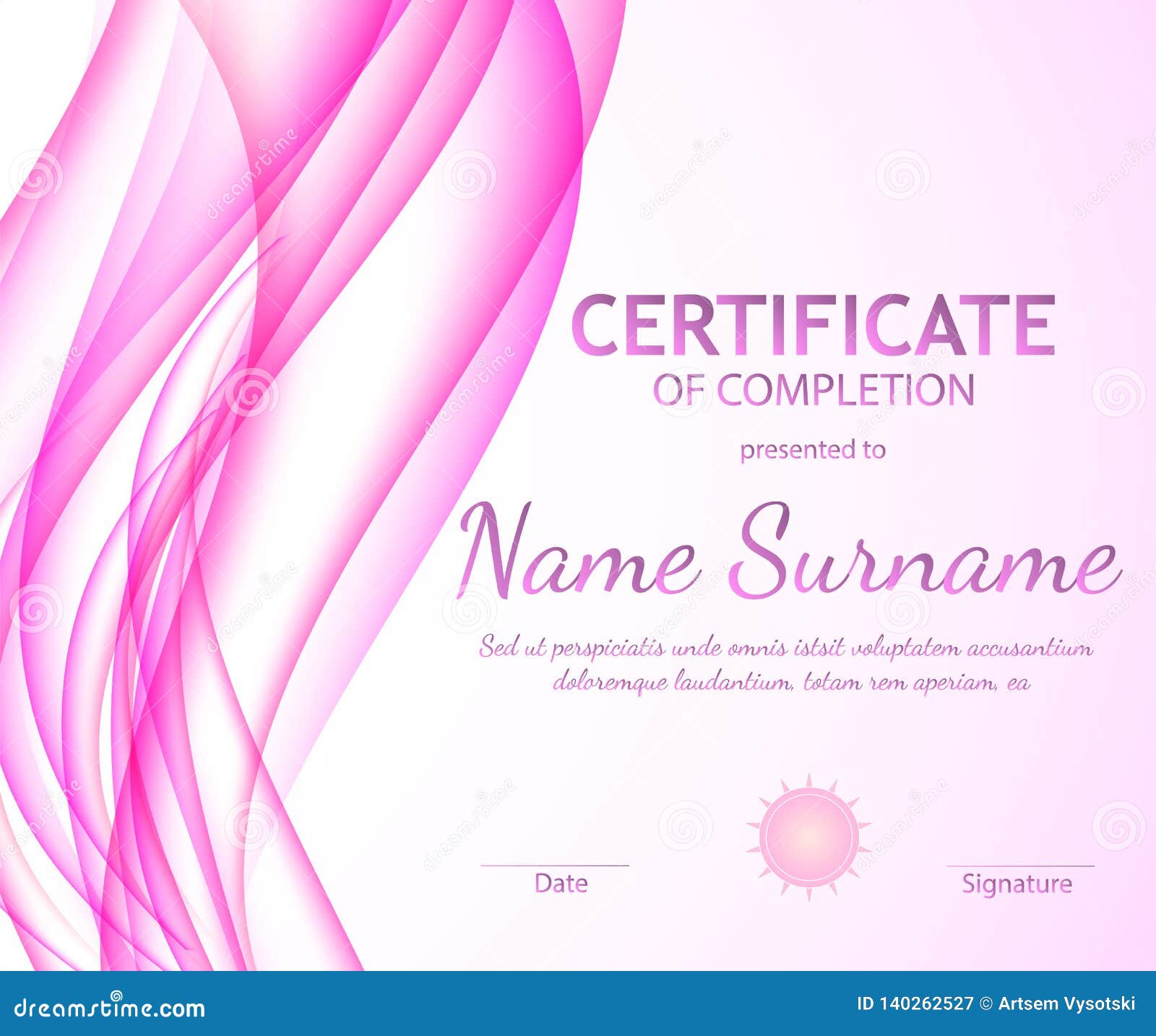 Certificate of Completion Template with Dynamic Pink Soft Wavy ...