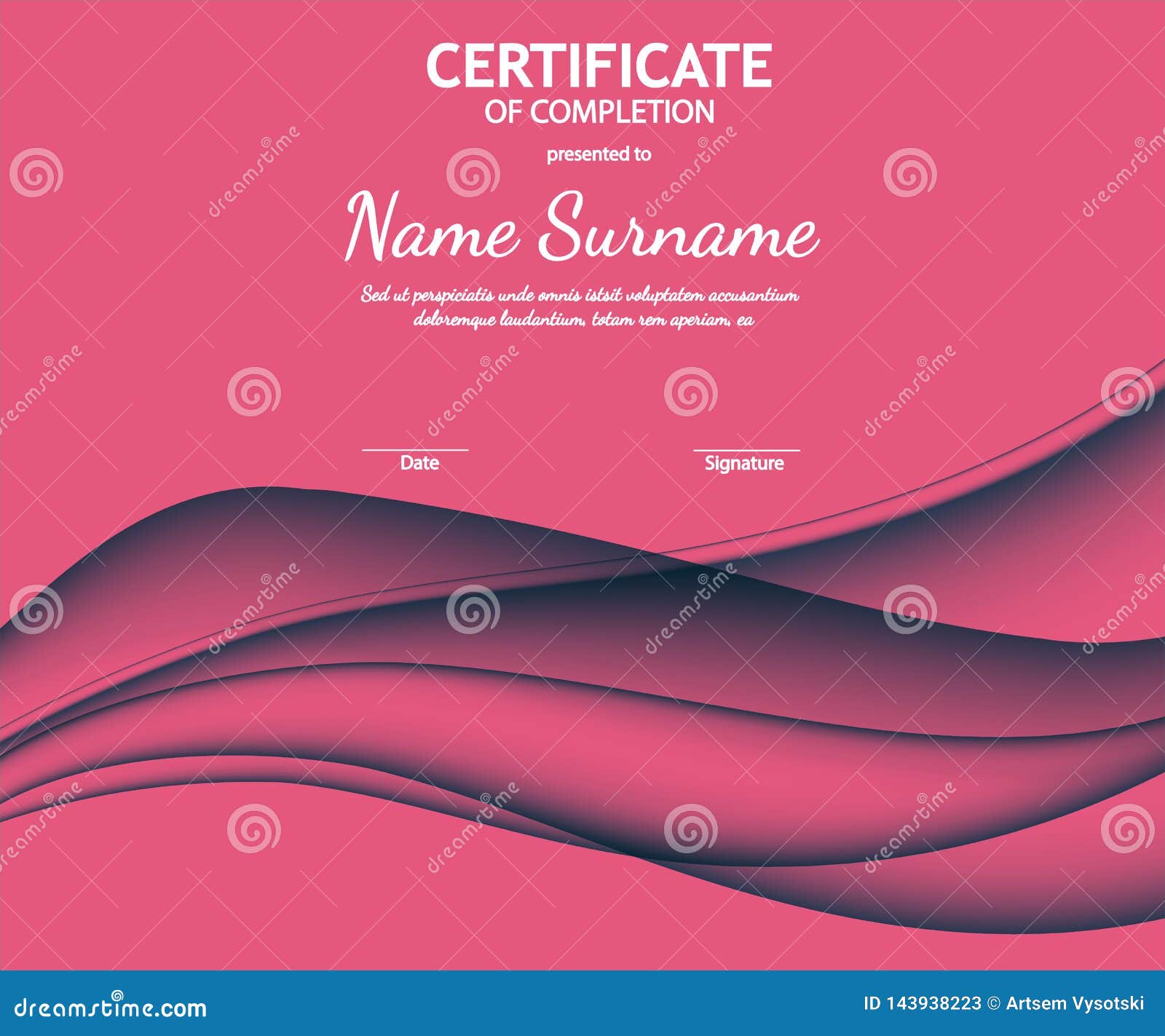 Certificate With Soft Pink And Gold Graphic Background. Modern Fashion ...