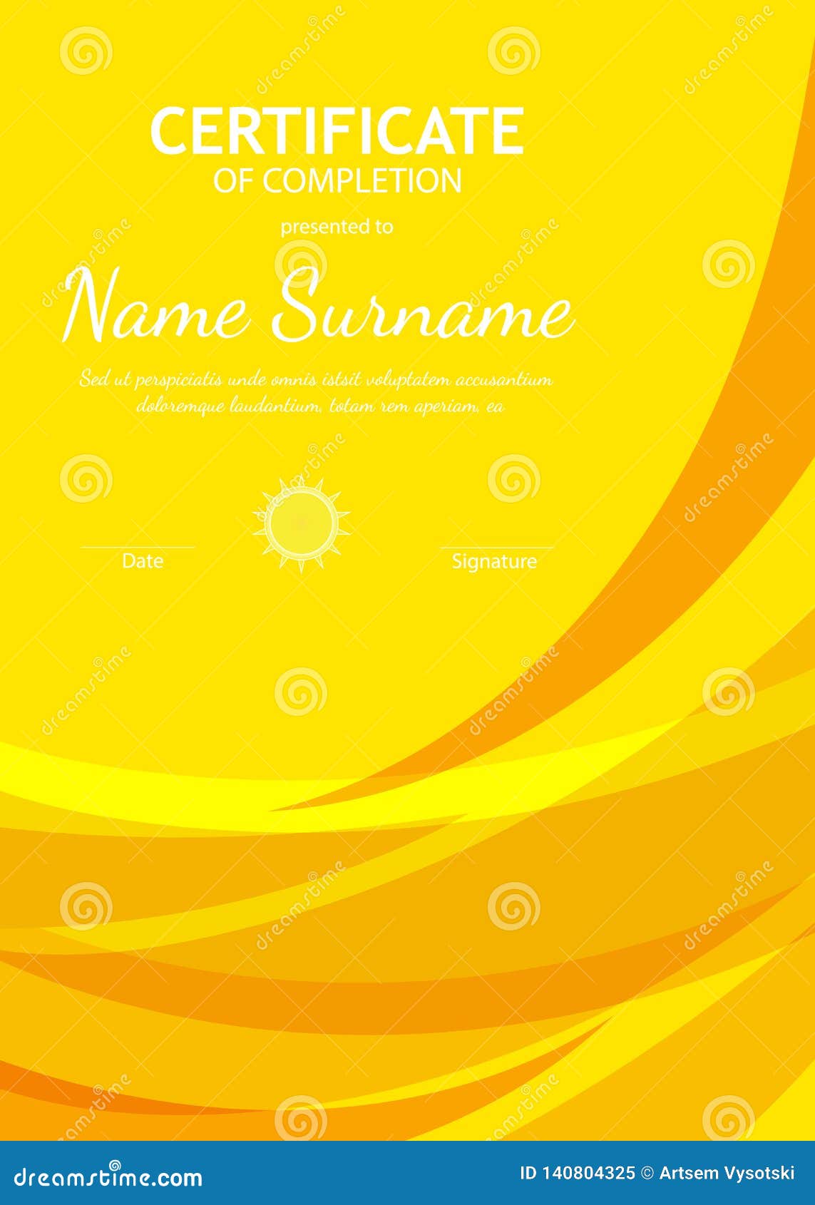 Certificate of Completion Template with Orange Futuristic Light Wavy ...