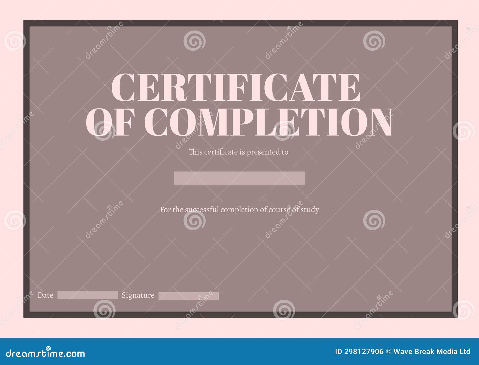 Certificate of Completion Text in Pink, Space for Name, Date and ...