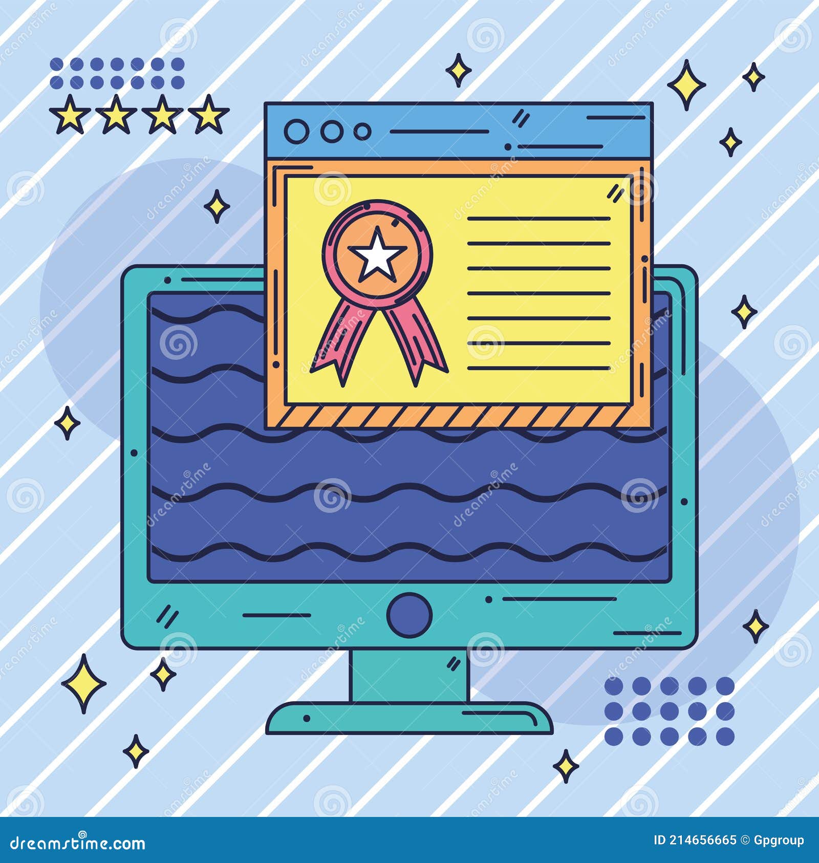 Certificate and computer stock vector. Illustration of internet - 214656665