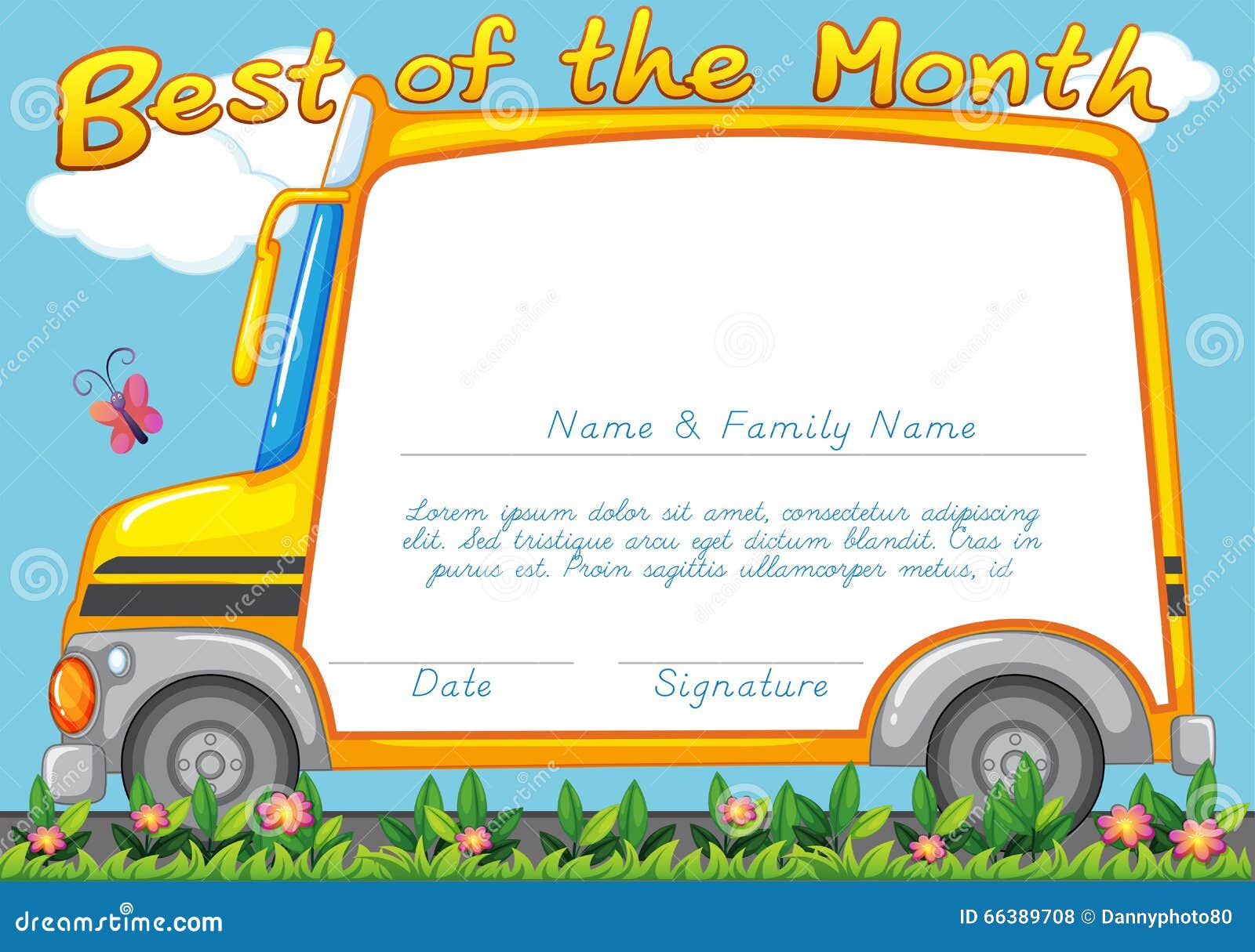 Certificate Design With School Bus Background Stock Vector ...