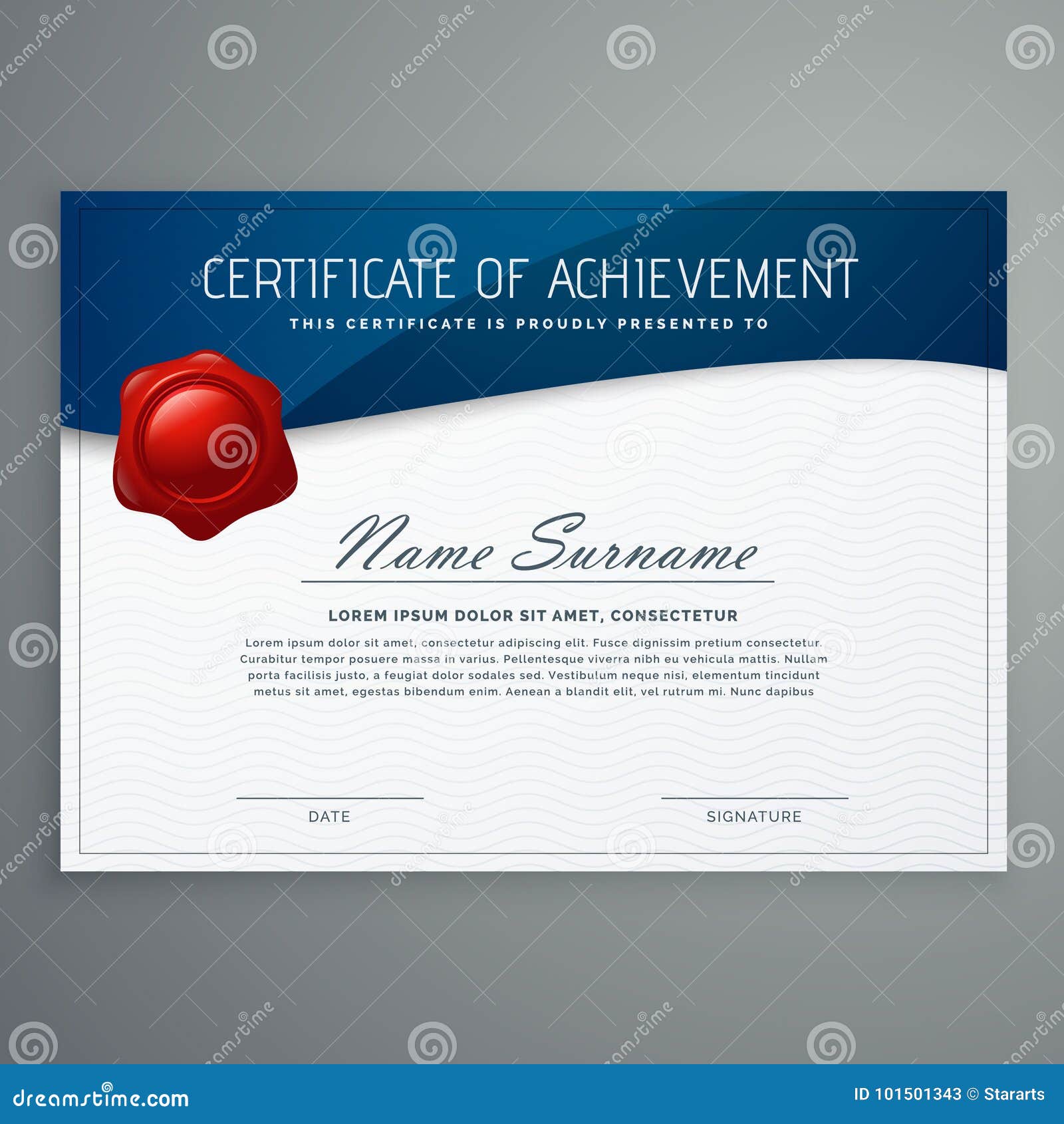 Certificate Design Template with Blue Curve Shape Stock Vector ...