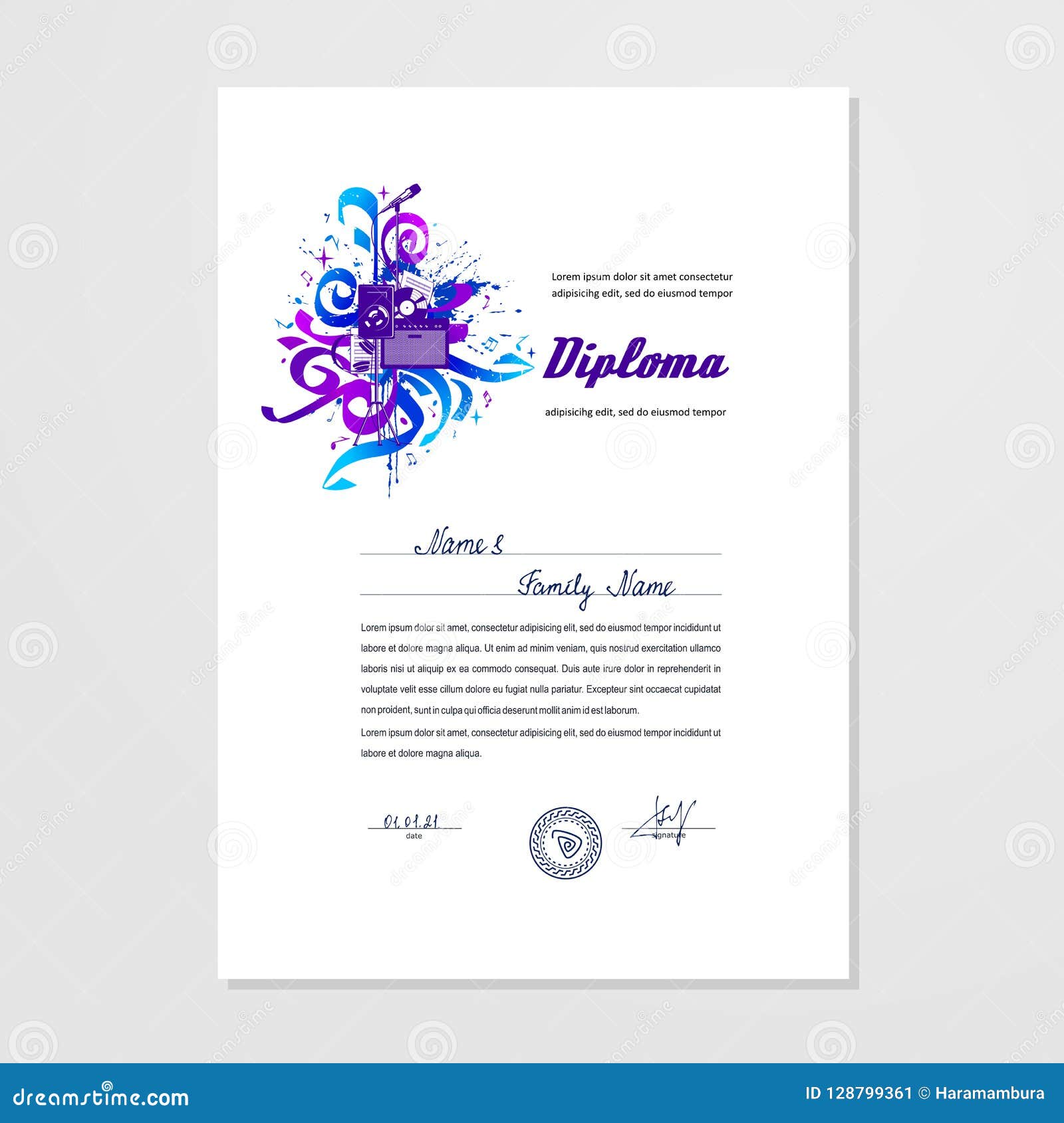 Certificate, Diploma - Music. Design Template. Stock Vector ...