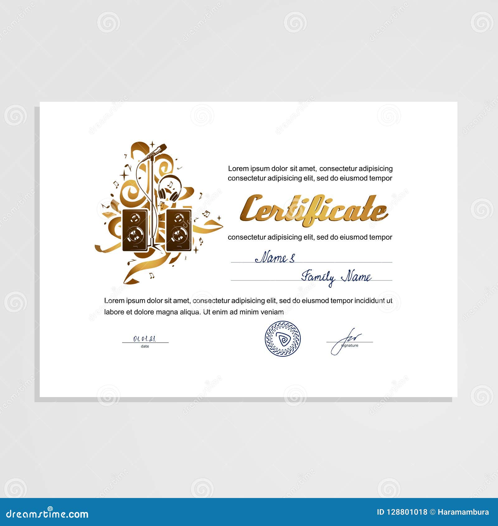 Certificate, Diploma, Subject - Music. Stock Vector - Illustration of ...