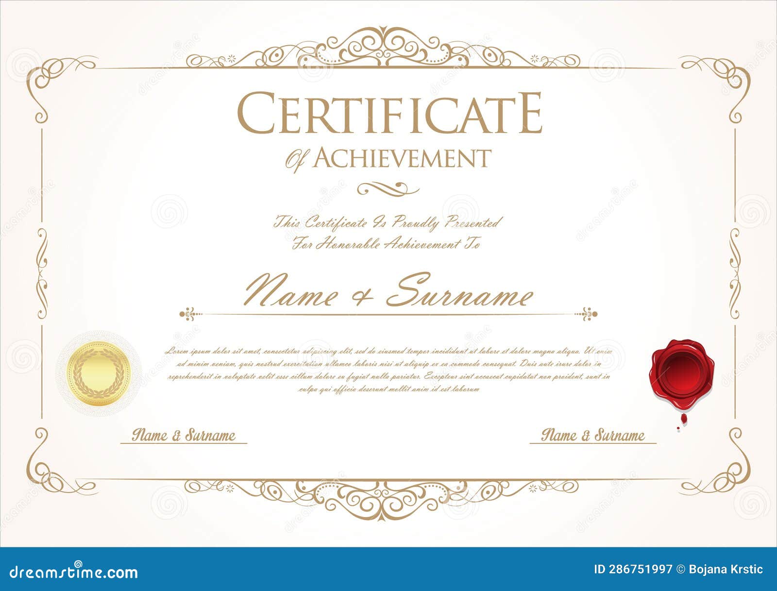 Certificate or Diploma Template with Decorative Design Calligraphy ...