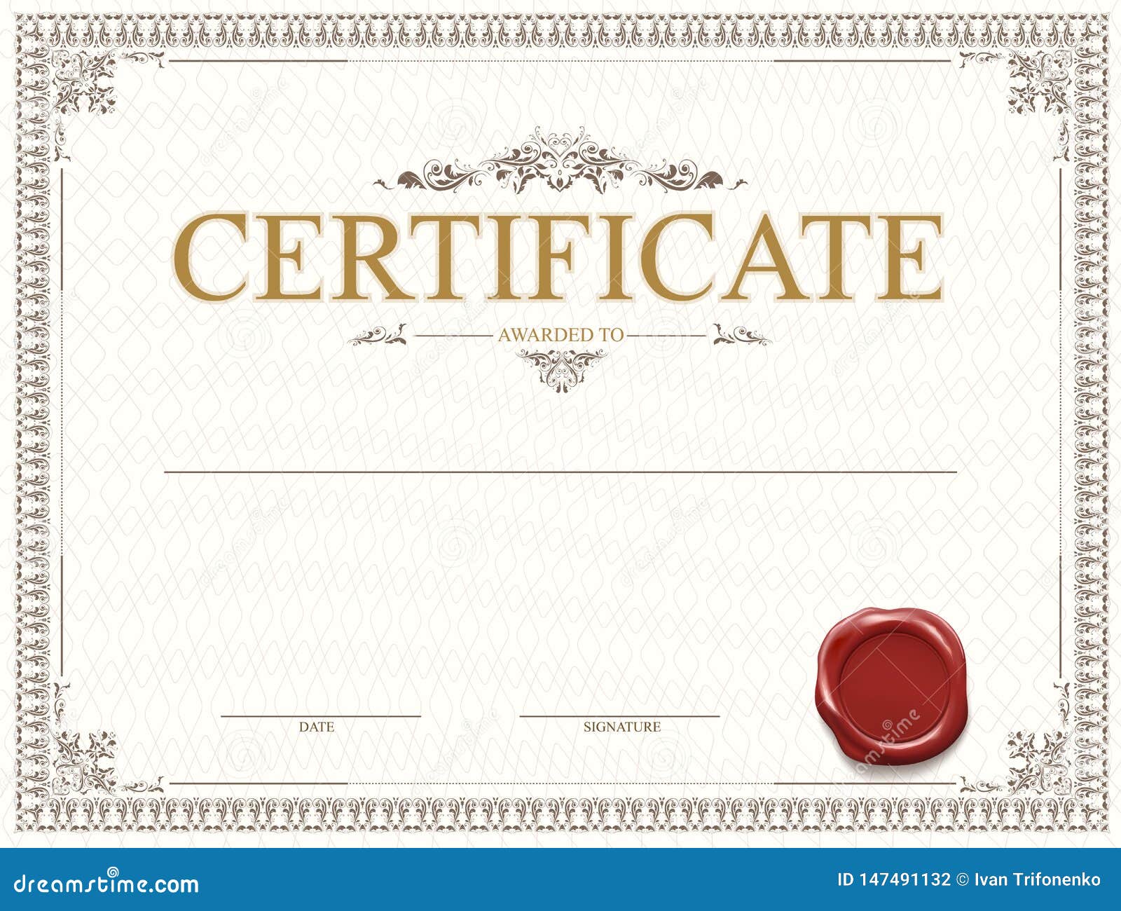 Certificate or Diploma Template Design with Seal and Watermark Stock ...