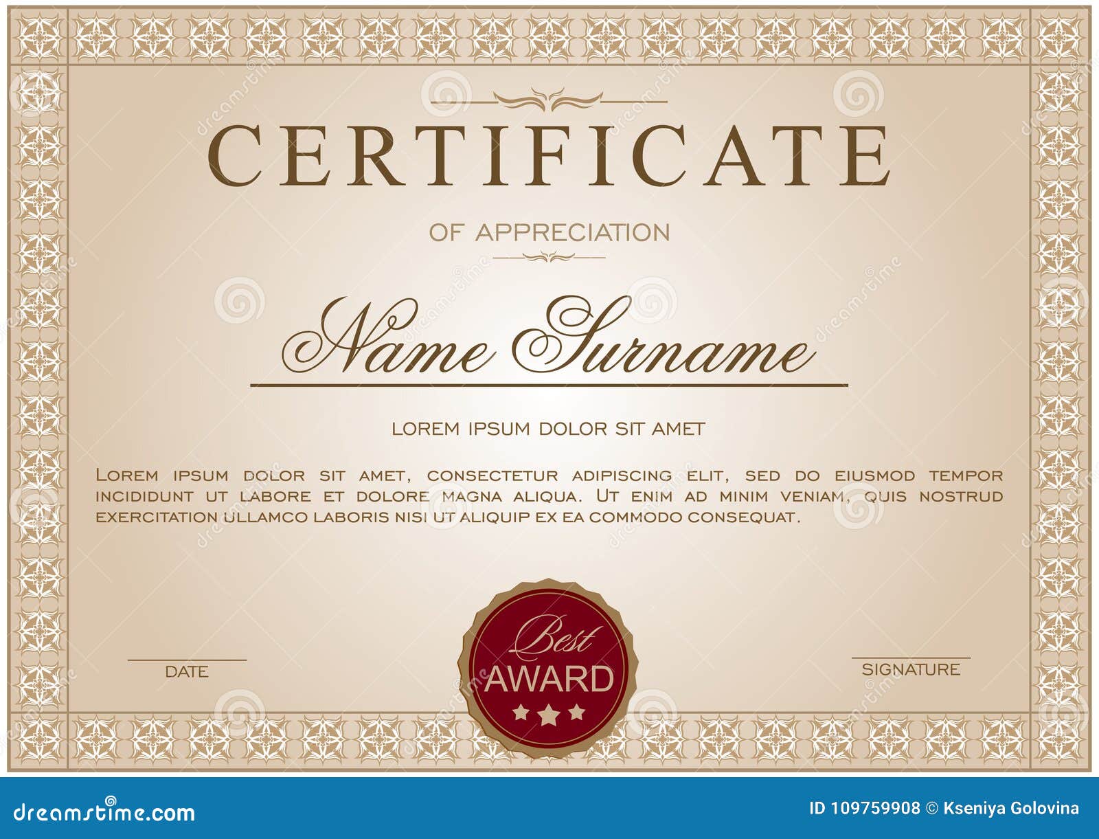 Certificate of Horizontal Format in a Classic Elegant Style Stock ...